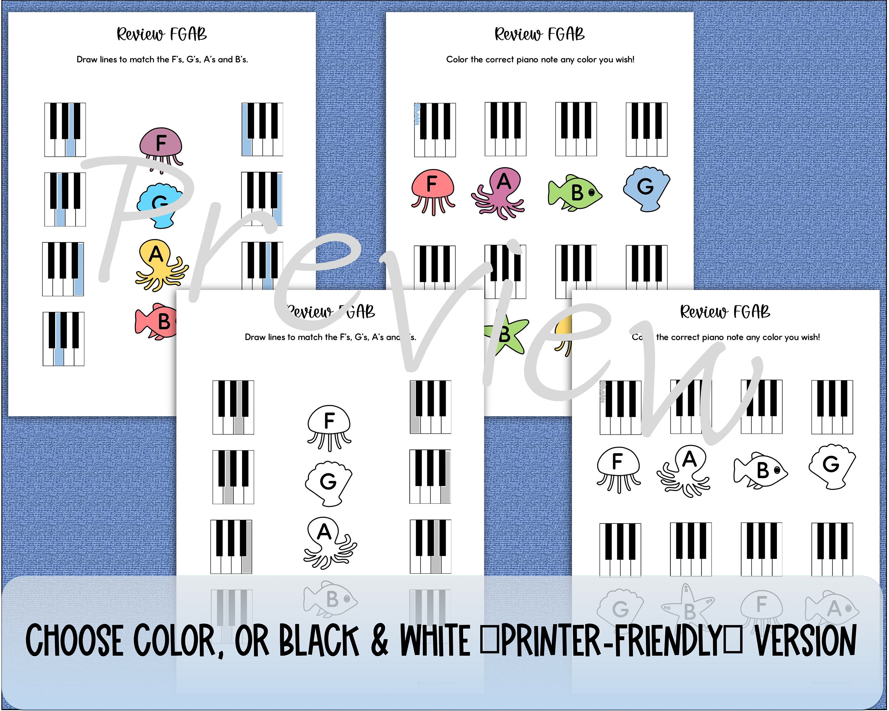 Preschool Piano Music Theory: Ocean-themed Finding FGAB Worksheets and ...