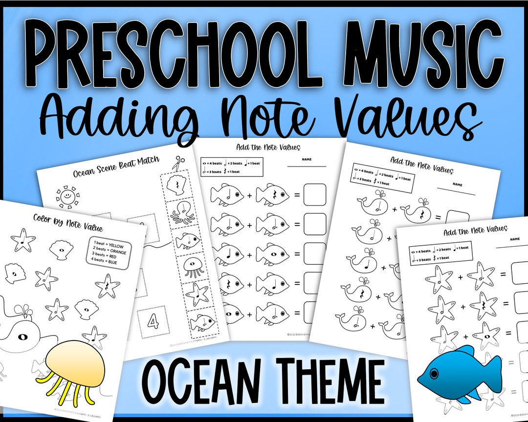 Preschool Music Rhythm Worksheets, Ocean Themed Adding Basic Note ...