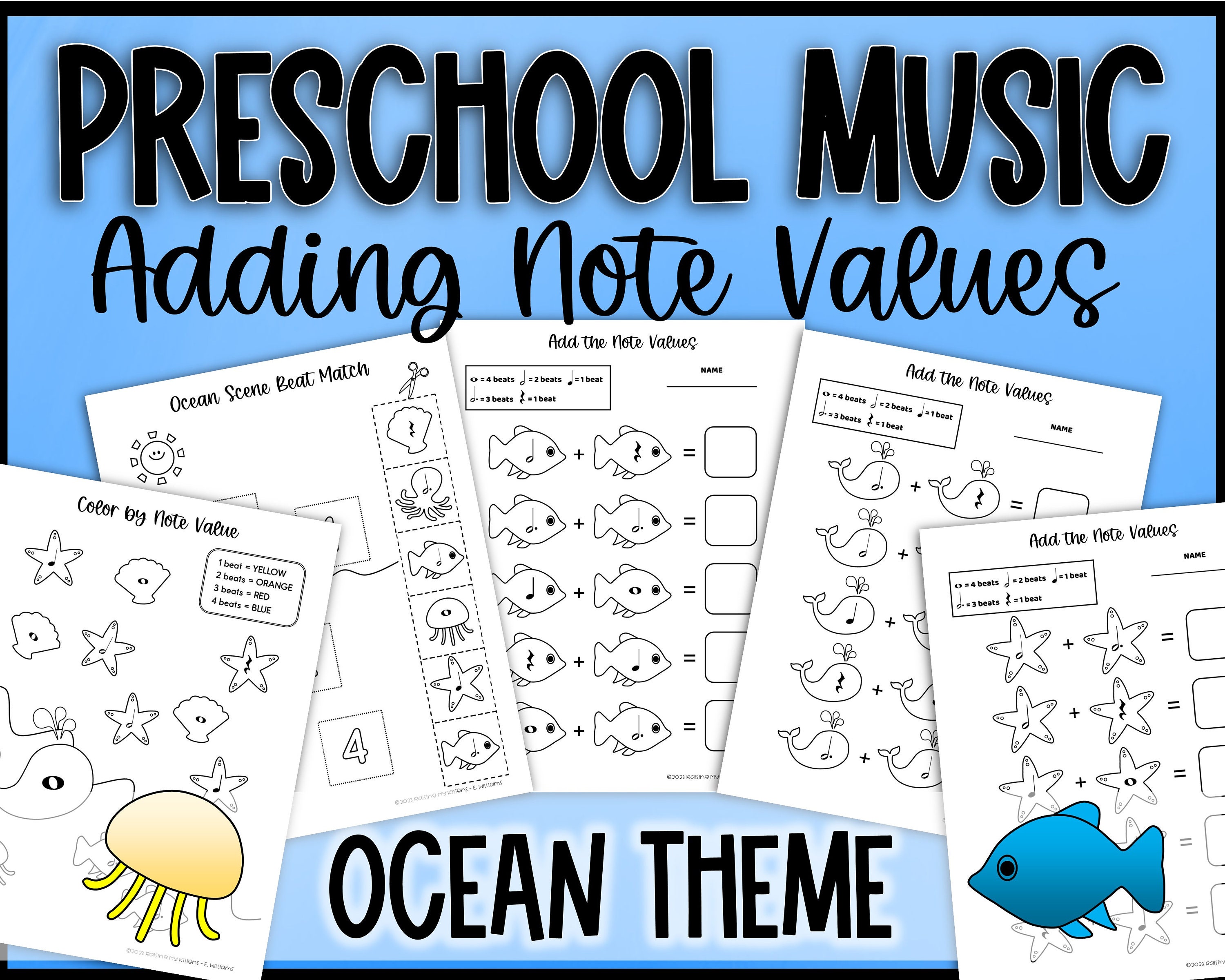 Preschool Music Rhythm Worksheets, Ocean Themed Adding Basic Note ...