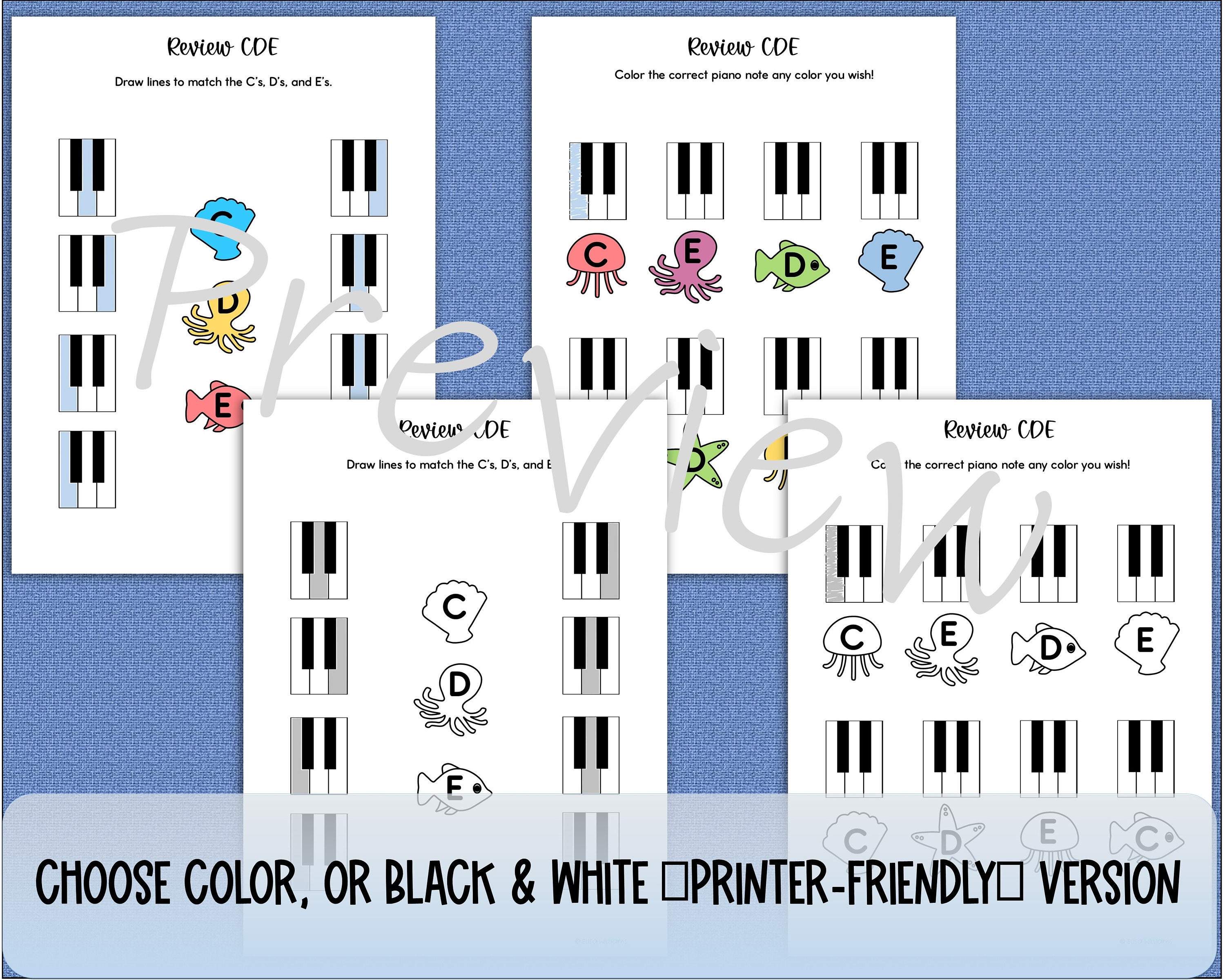 Preschool Piano Music Theory: Ocean-themed Finding CDE Worksheets and ...