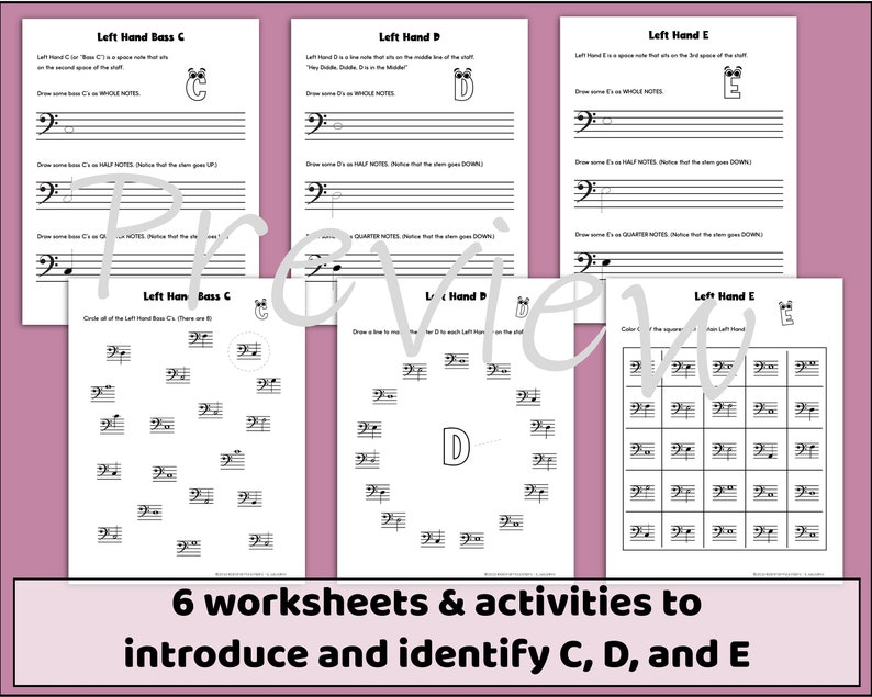 Beginning Piano Bass Clef Note Reading in C Position, Left Hand / Basic ...