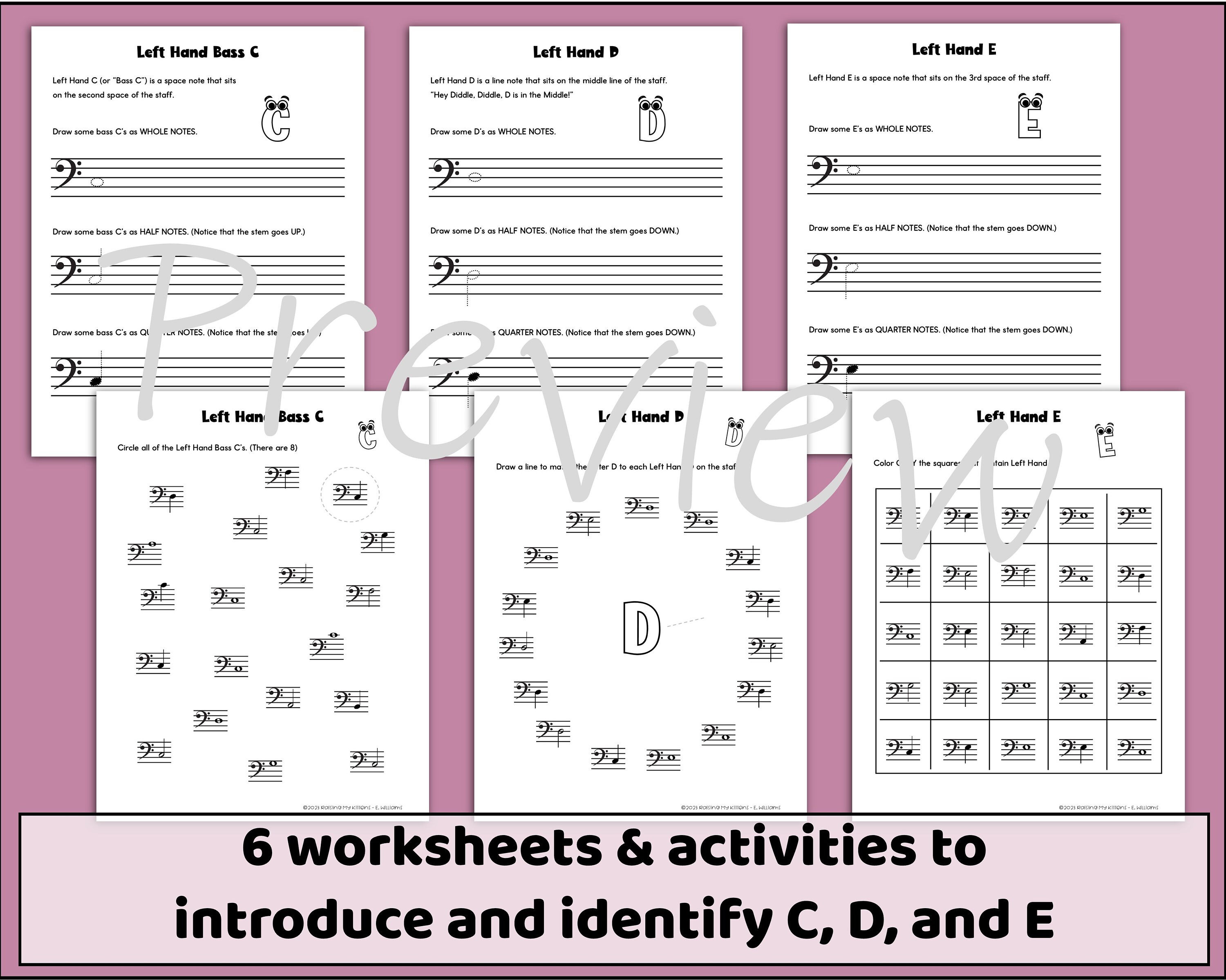 Beginning Piano Bass Clef Note Reading in C Position, Left Hand / Basic ...