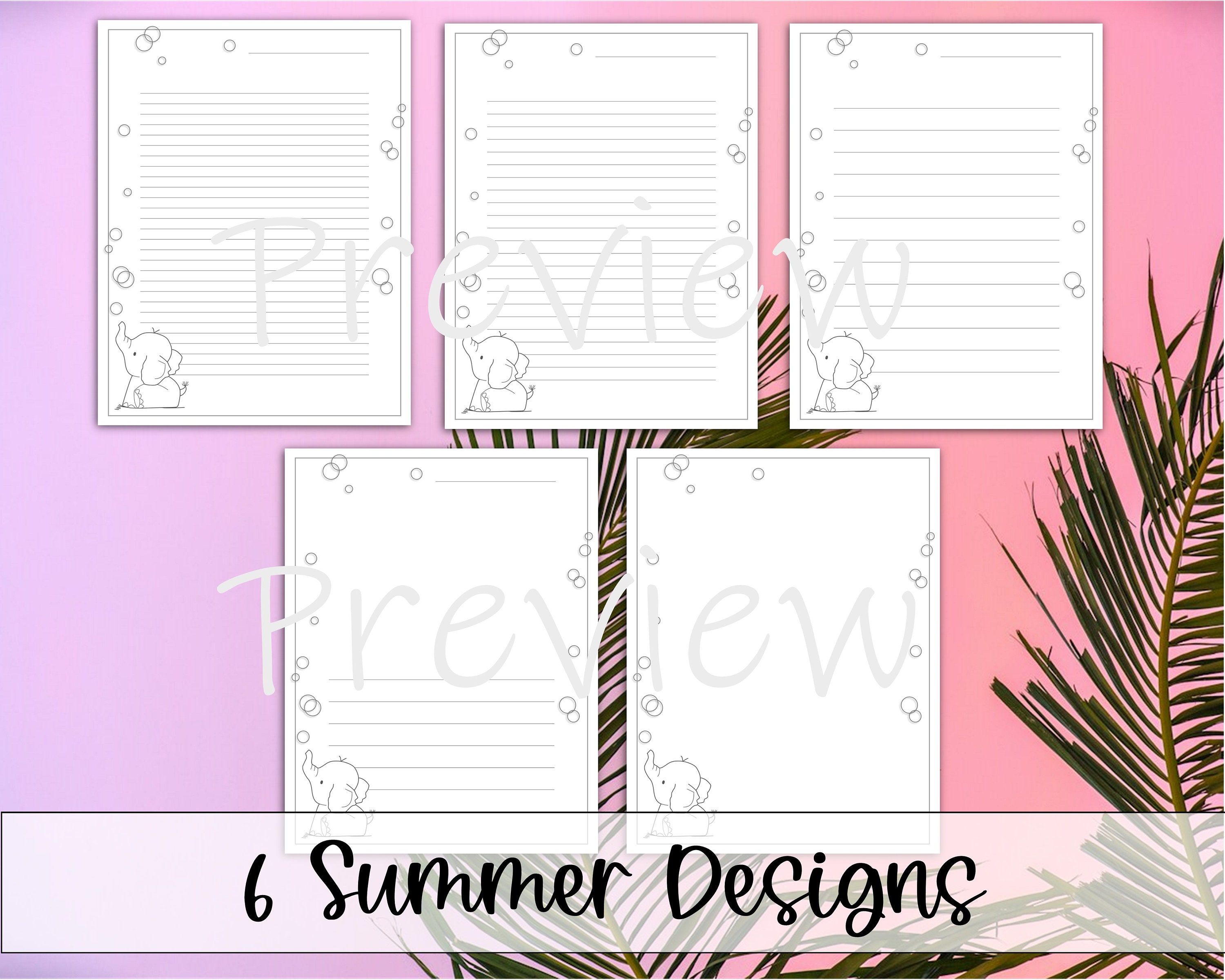 Summer Writing Paper Printable Lined and Blank: Wide-ruled, College ...