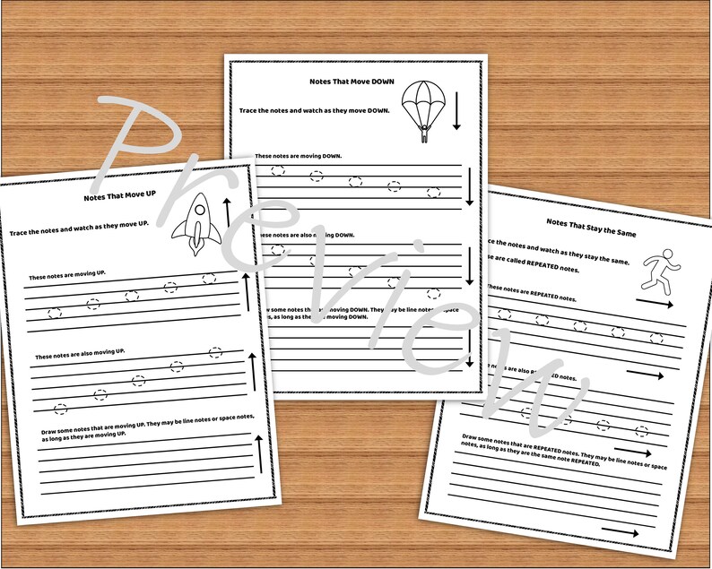Note Direction - up Down Repeat: Elementary Music Theory Worksheets ...