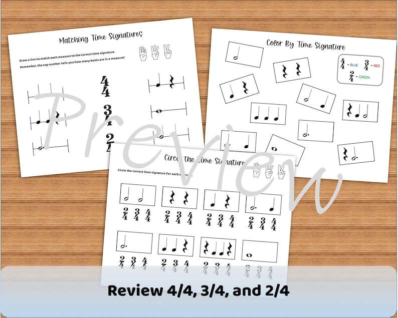 Simple Time Signature Rhythm Worksheets (4/4, 3/4, 2/4) for Preschool ...