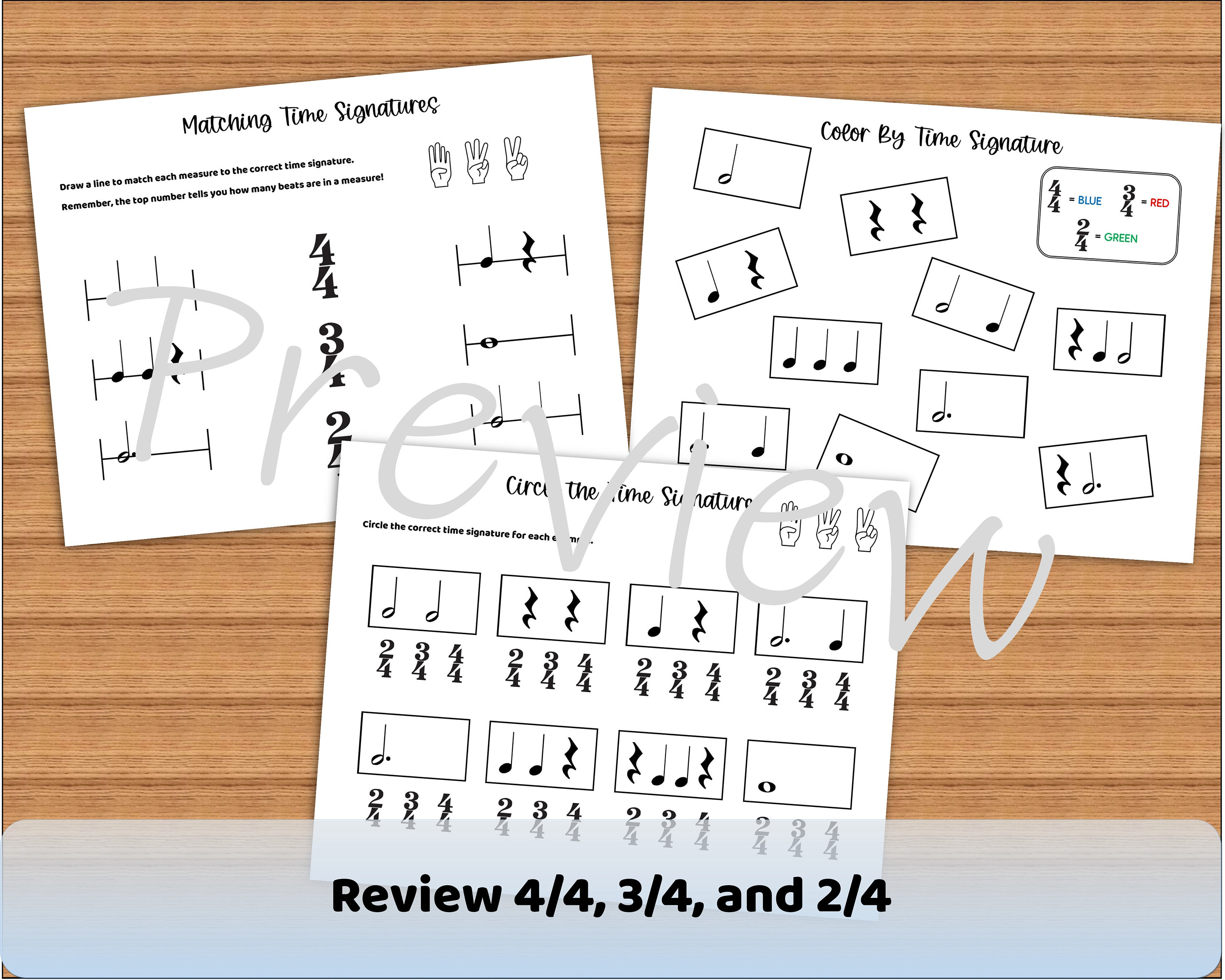 Simple Time Signature Rhythm Worksheets (4/4, 3/4, 2/4) for Preschool ...