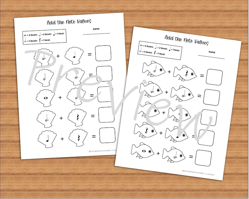 Preschool Music Rhythm Worksheets, Ocean Themed - Adding Basic Note ...