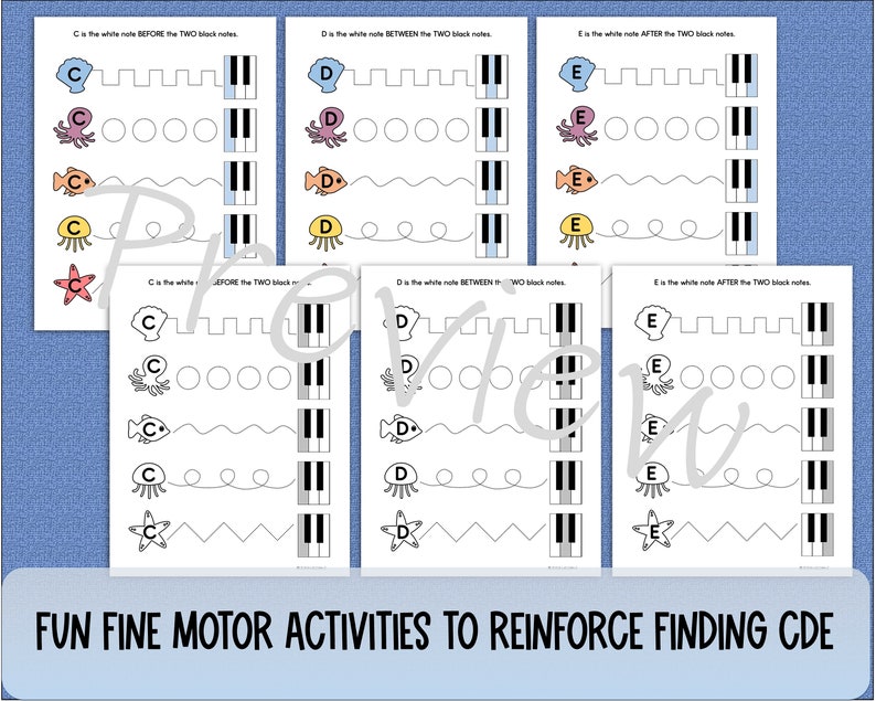 Preschool Piano Music Theory: Ocean-themed Finding CDE Worksheets and ...