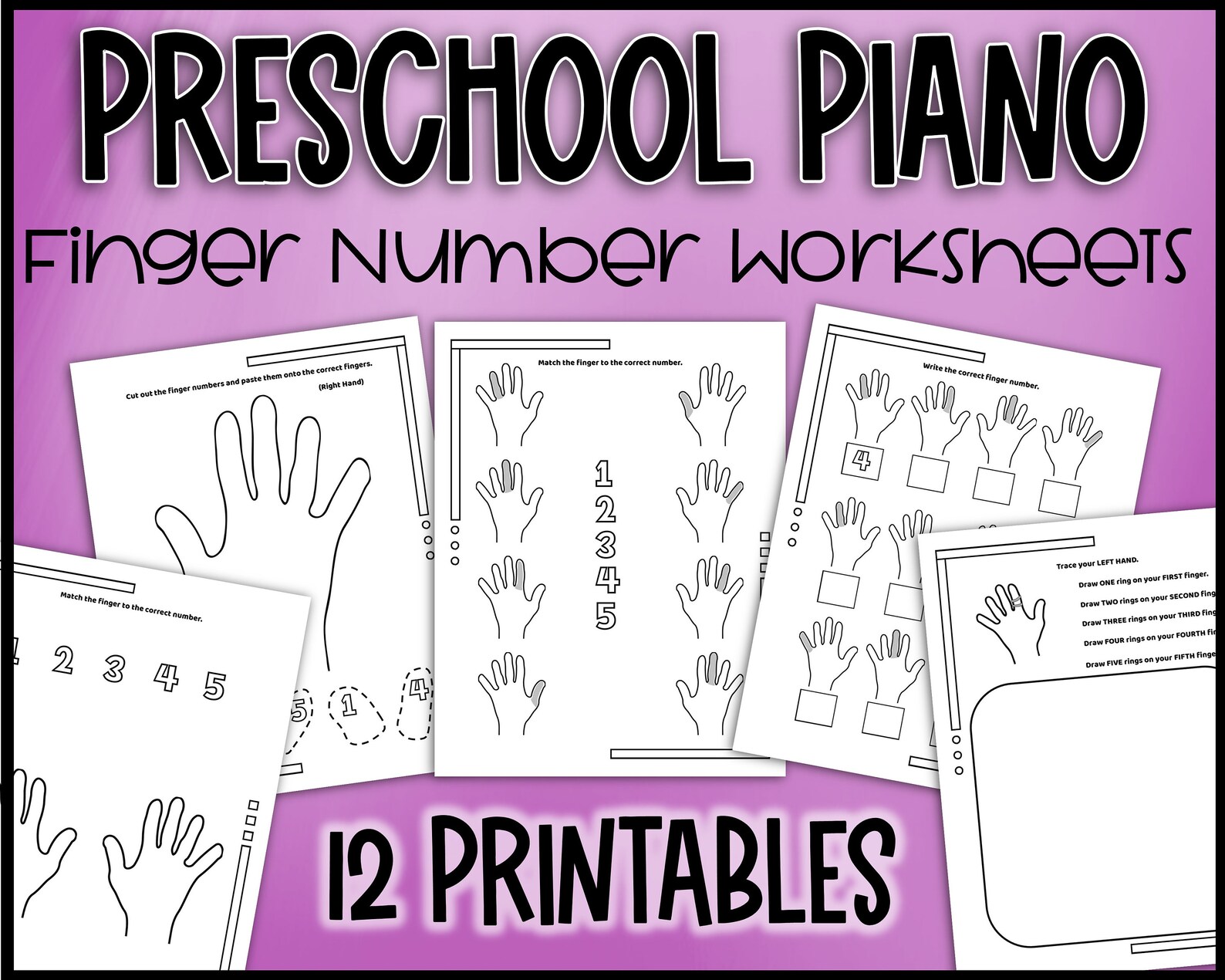 Preschool Piano Finger Number Worksheets: Beginning Piano Prep - Etsy