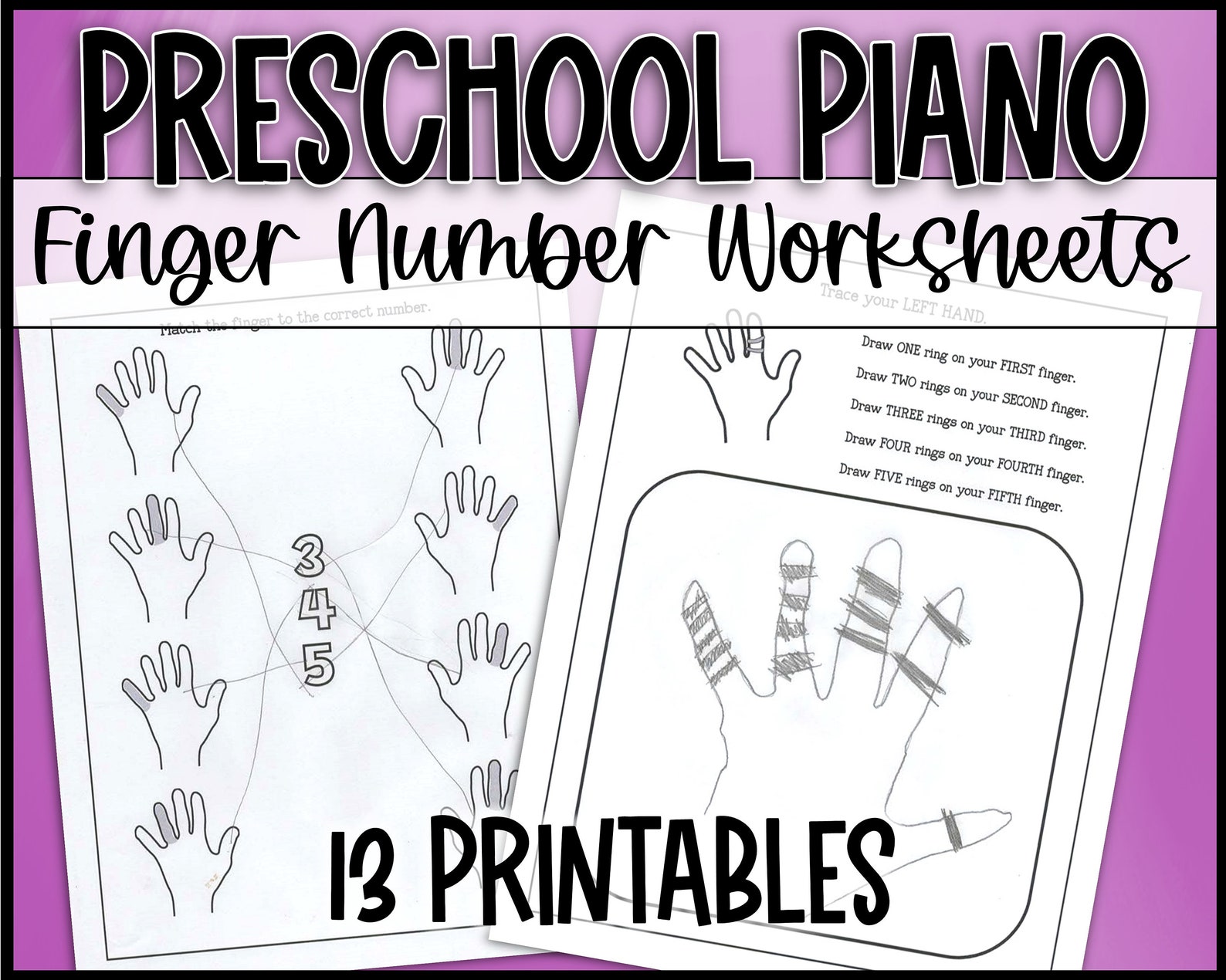 Preschool Piano Finger Number Worksheets: Beginning Piano Prep Finger ...