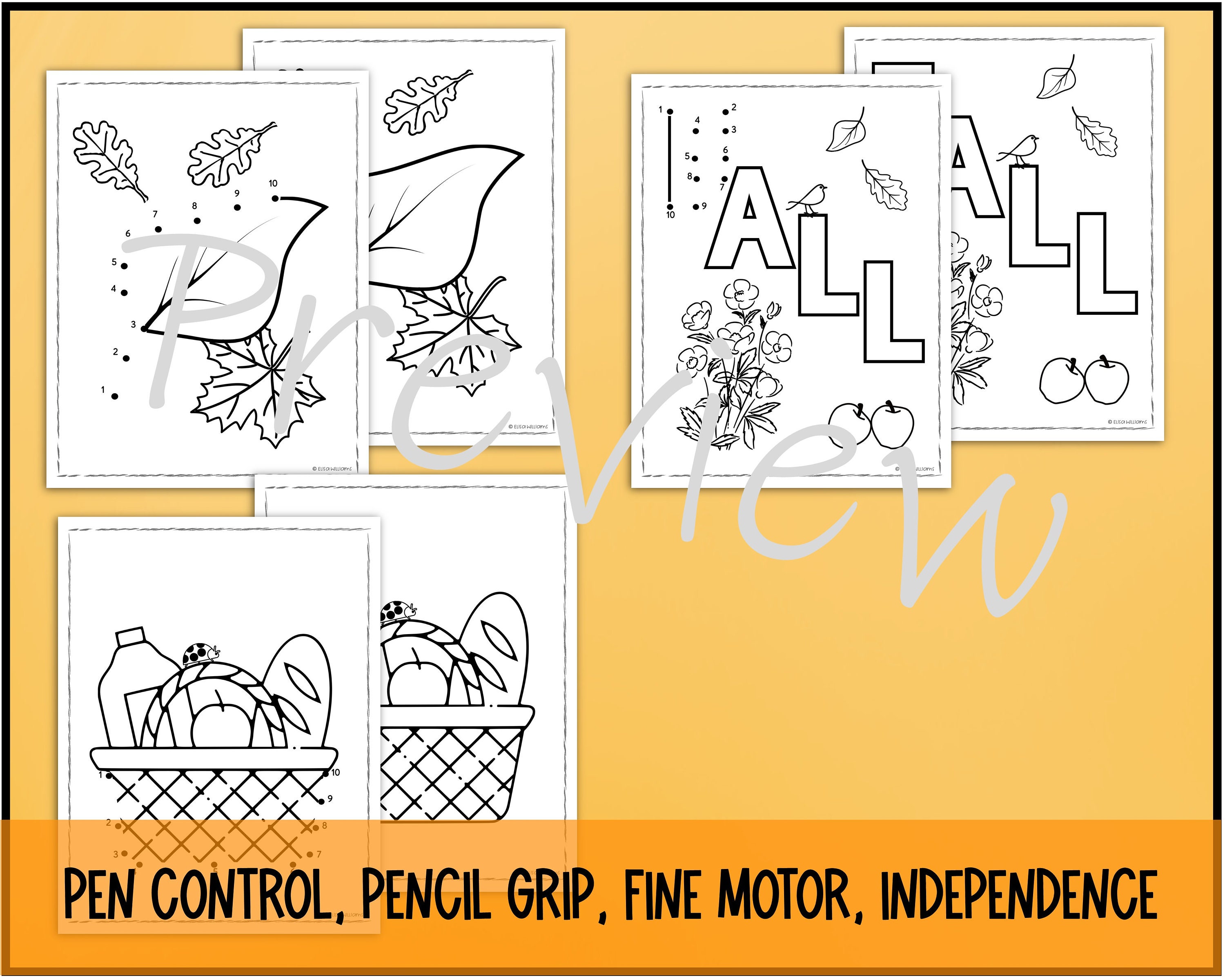 Fall Dot to Dot 1-10 Counting and Coloring Pages for Prek Connect the ...