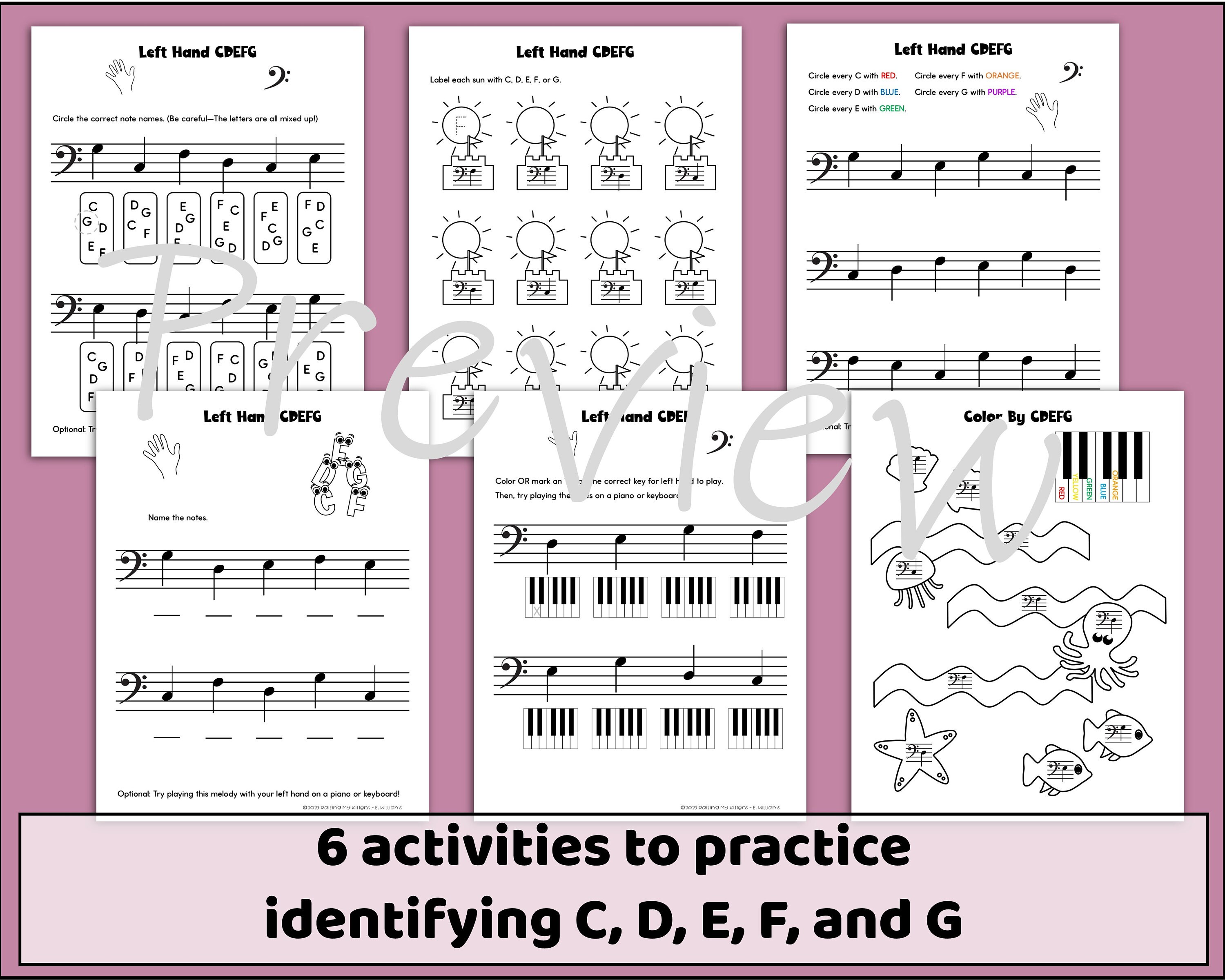 Beginning Piano Bass Clef Note Reading in C Position, Left Hand / Basic ...