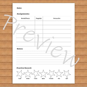 Piano Lesson Assignment Sheet + Daily Practice Chart, Notes, & Blank ...