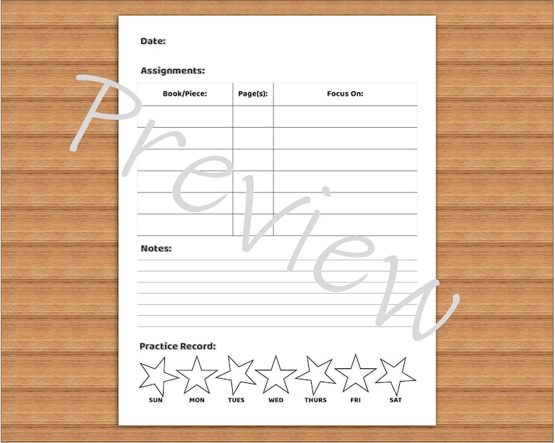 Piano Lesson Assignment Sheet + Daily Practice Chart, Notes, & Blank ...