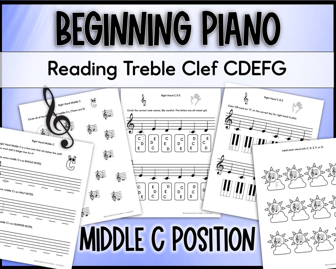 Treble Clef Note Reading for Beginning Piano in Middle C Position Right ...