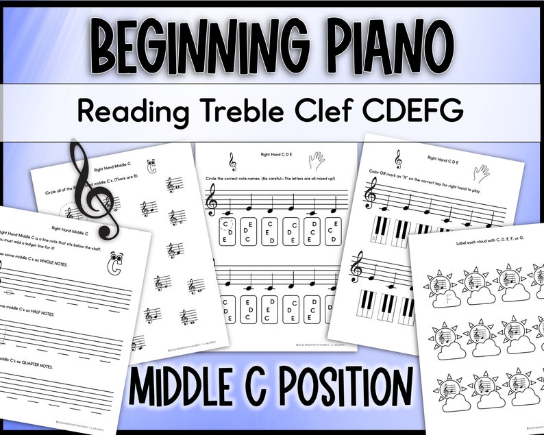 Treble Clef Note Reading for Beginning Piano in Middle C Position Right ...