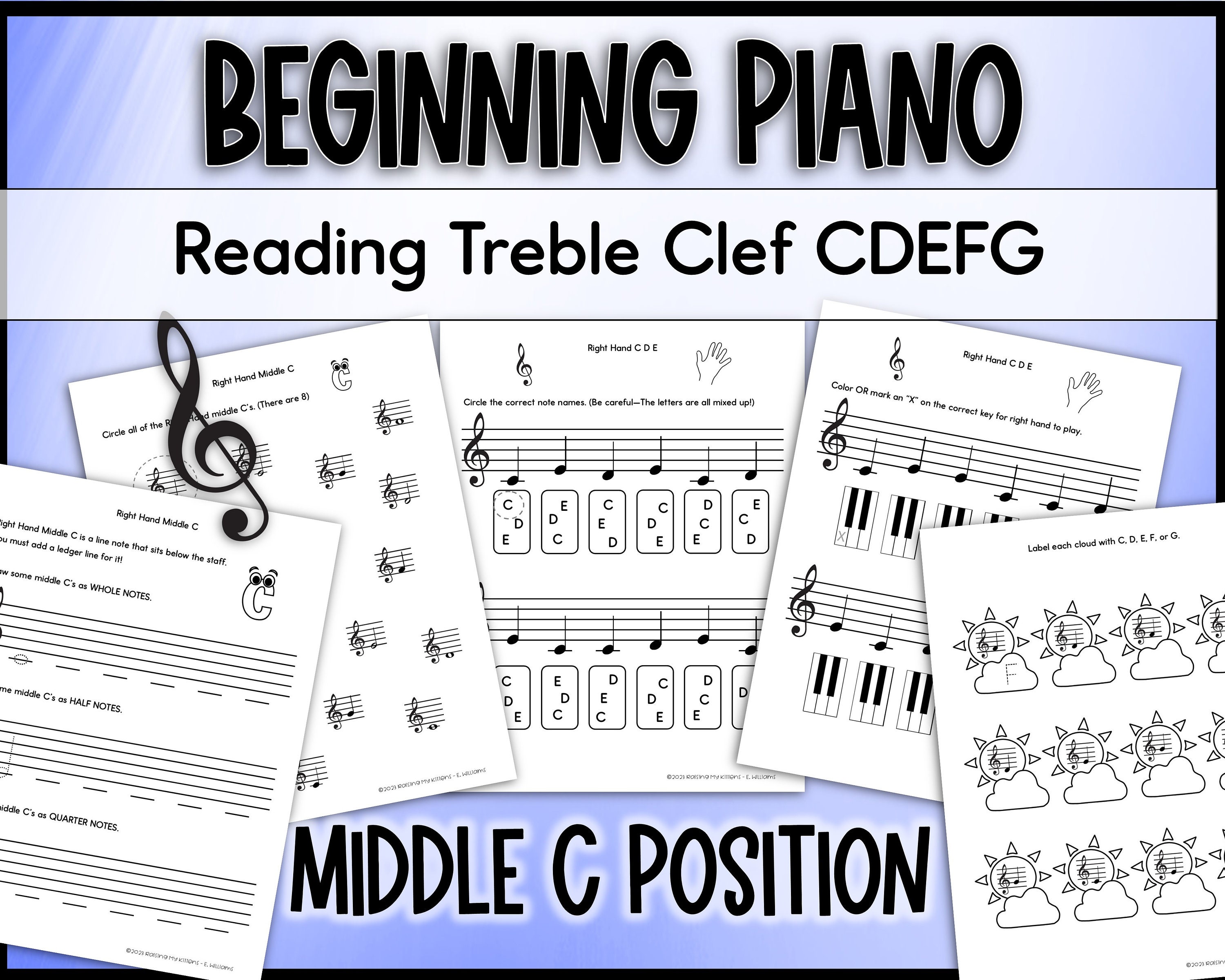 Treble Clef Note Reading for Beginning Piano in Middle C Position Right ...