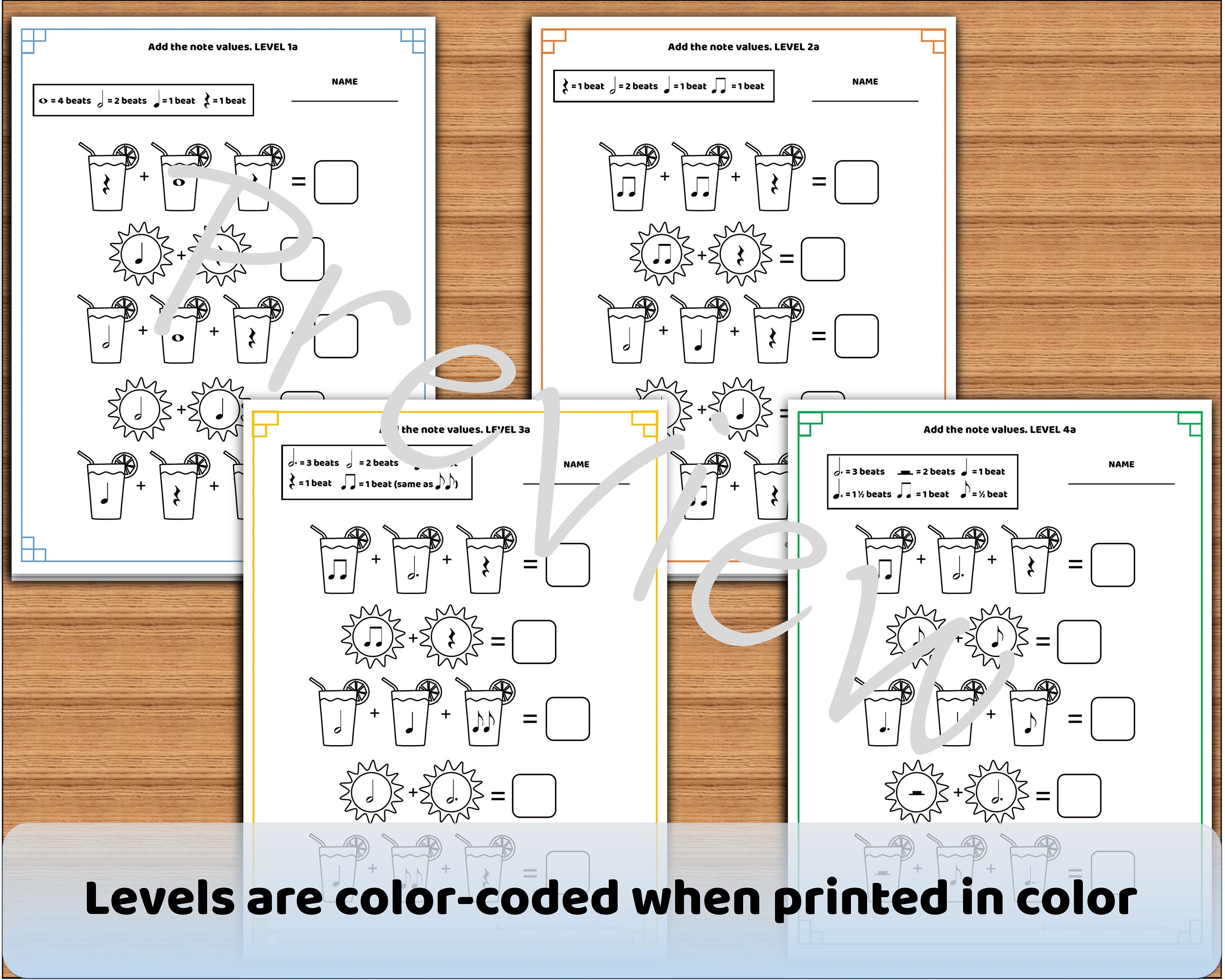 Summer Music Theory Rhythm Worksheets: Adding Note Values With Music ...