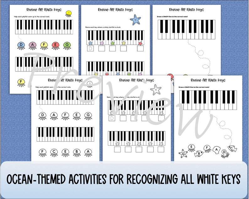 Preschool/beginning Piano Music Theory: Naming White Keys Ocean Themed ...