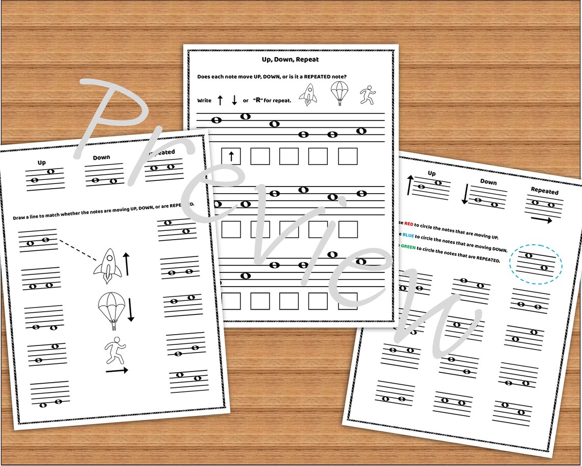 Note Direction - up Down Repeat: Elementary Music Theory Worksheets ...