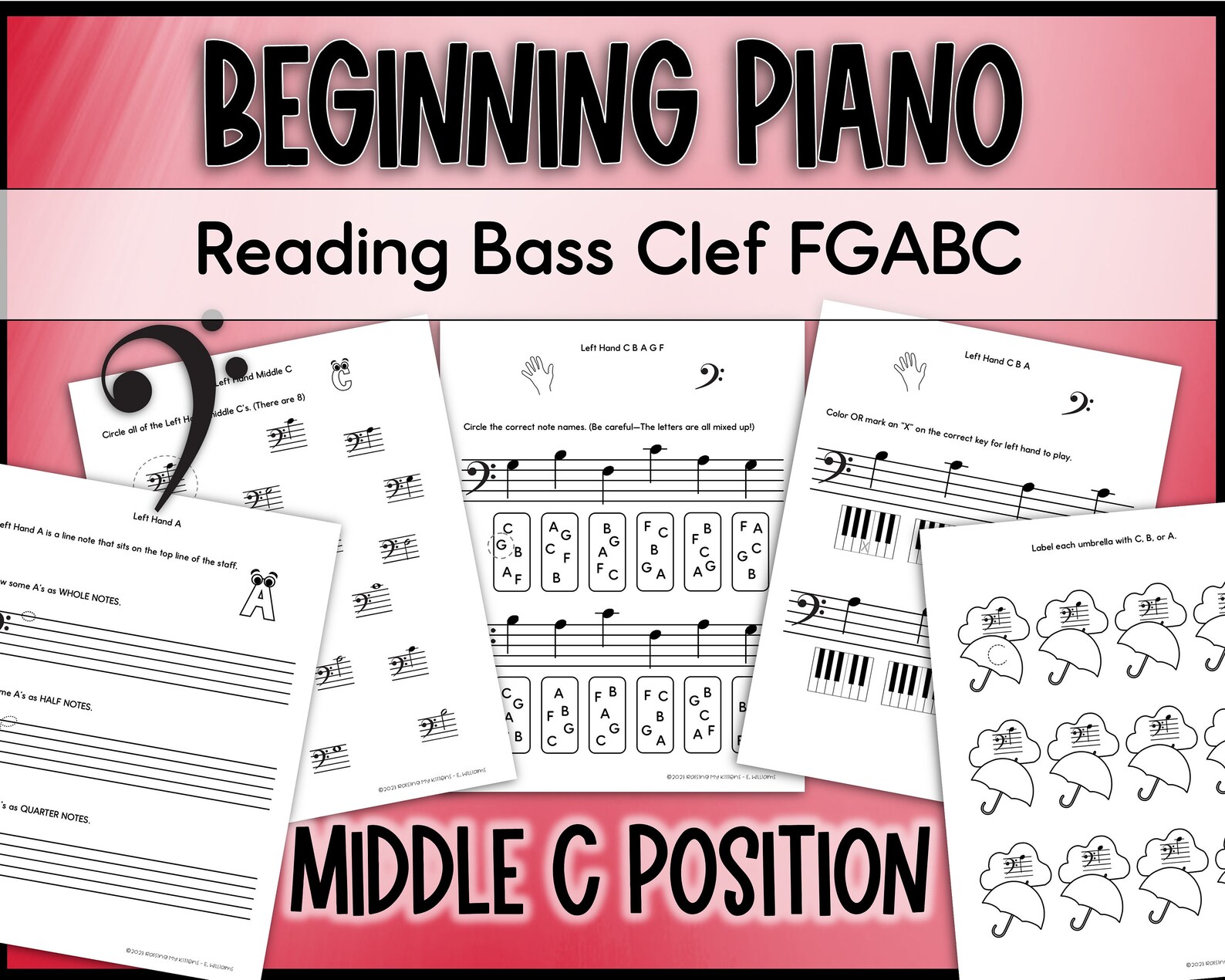 Bass Clef Note Reading for Beginning Piano in Middle C Position Left ...