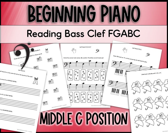 Bass Clef Note Reading for Beginning Piano in Middle C Position Left ...