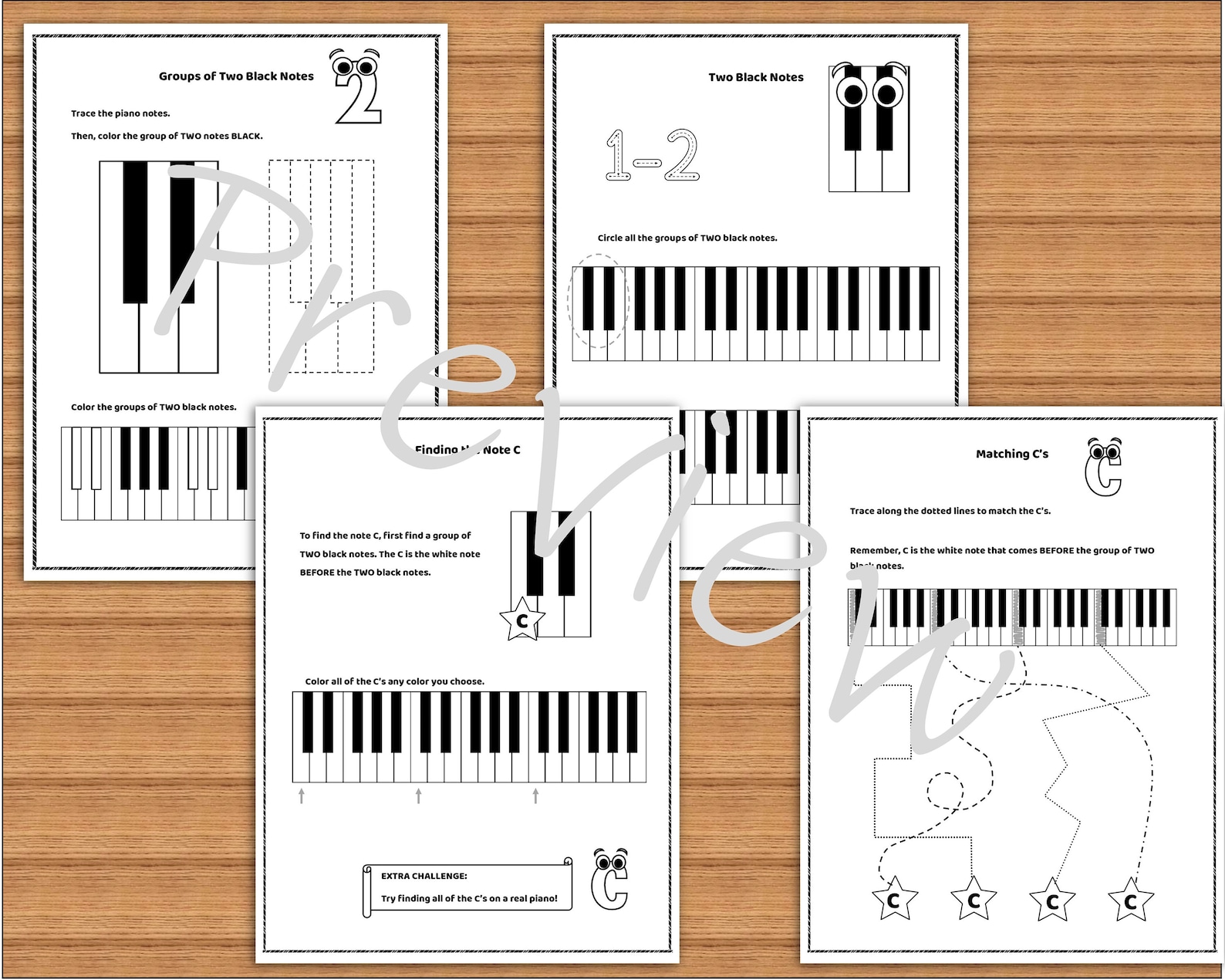 Preschool Piano Worksheets: Activities to Practice Finding CDE ...