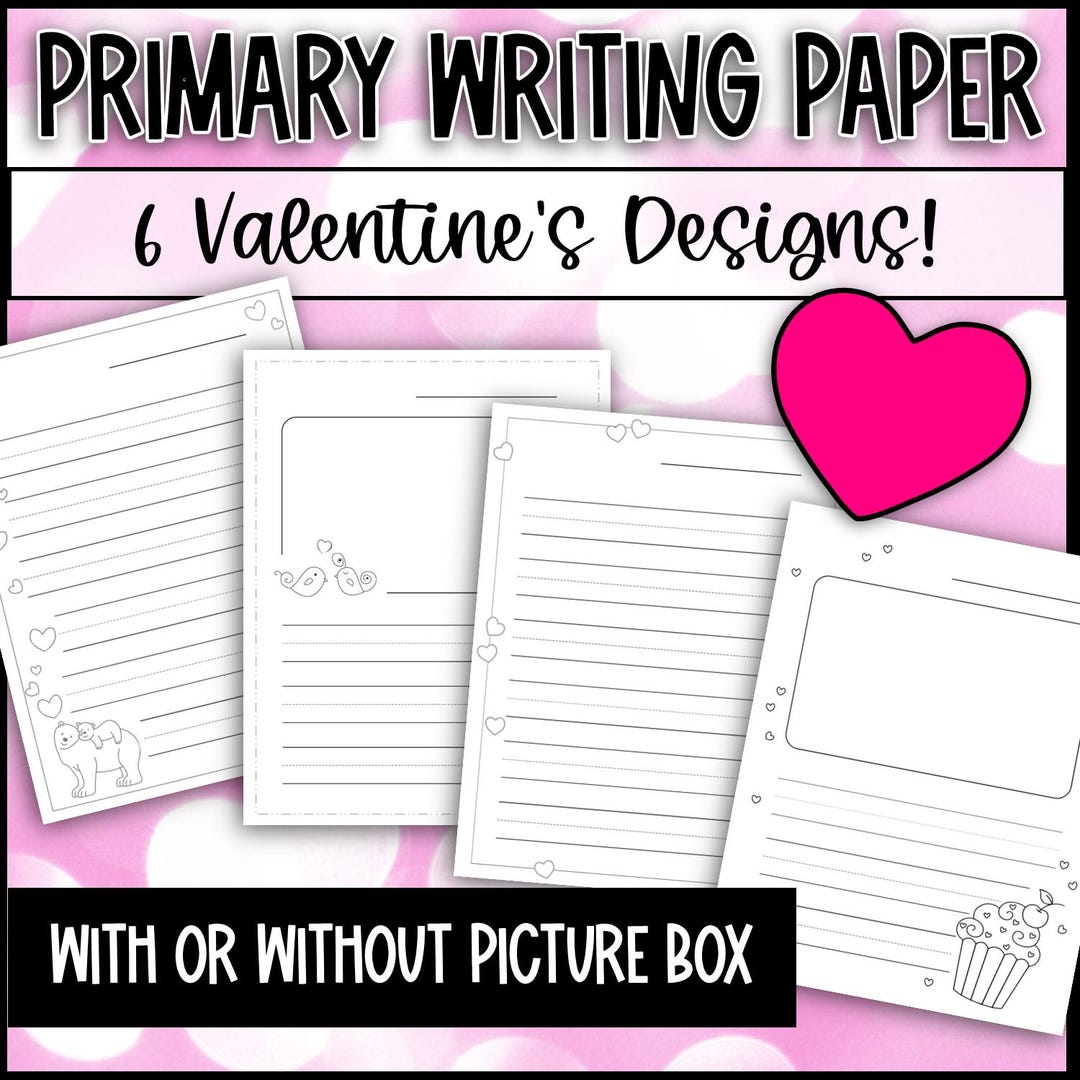 Primary Lined Writing Paper With Picture Box and Without - Valentine's ...