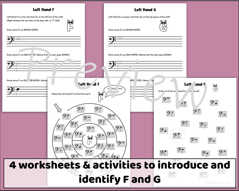 Beginning Piano Bass Clef Note Reading in C Position, Left Hand / Basic ...