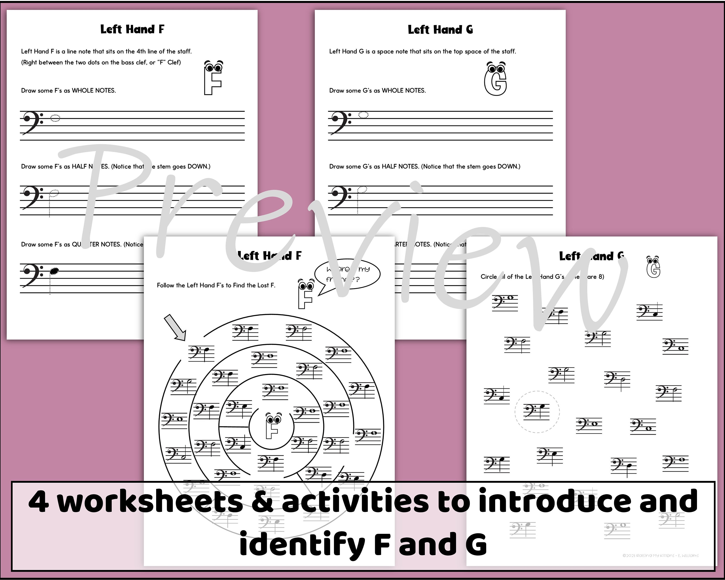 Beginning Piano Bass Clef Note Reading in C Position, Left Hand / Basic ...