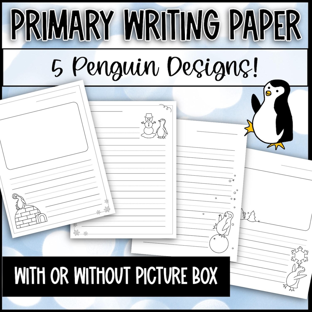 Primary Lined Writing Paper With Picture Box and Without - Winter and ...