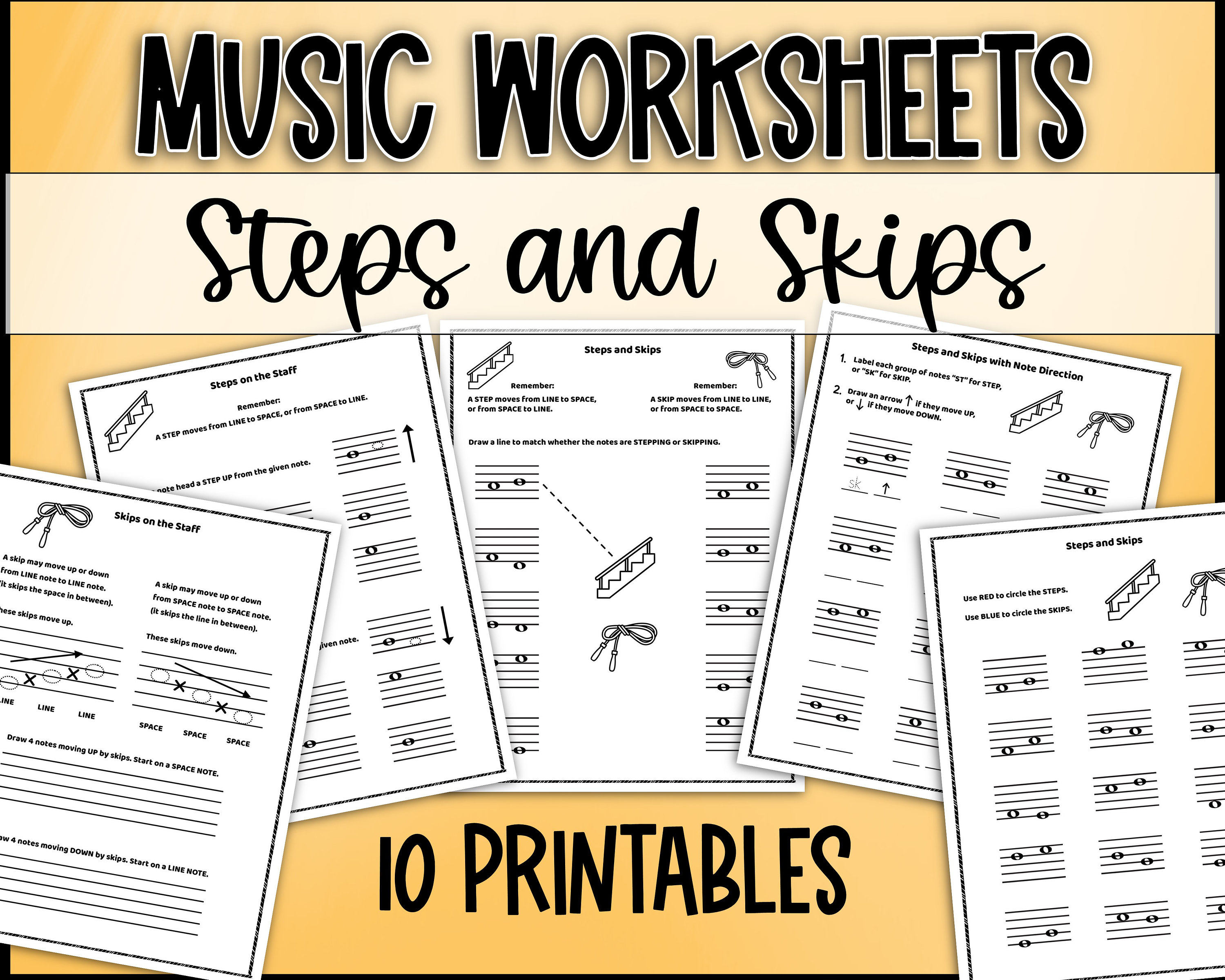 Steps and Skips - Elementary Music Theory, Beginning Music Worksheets ...