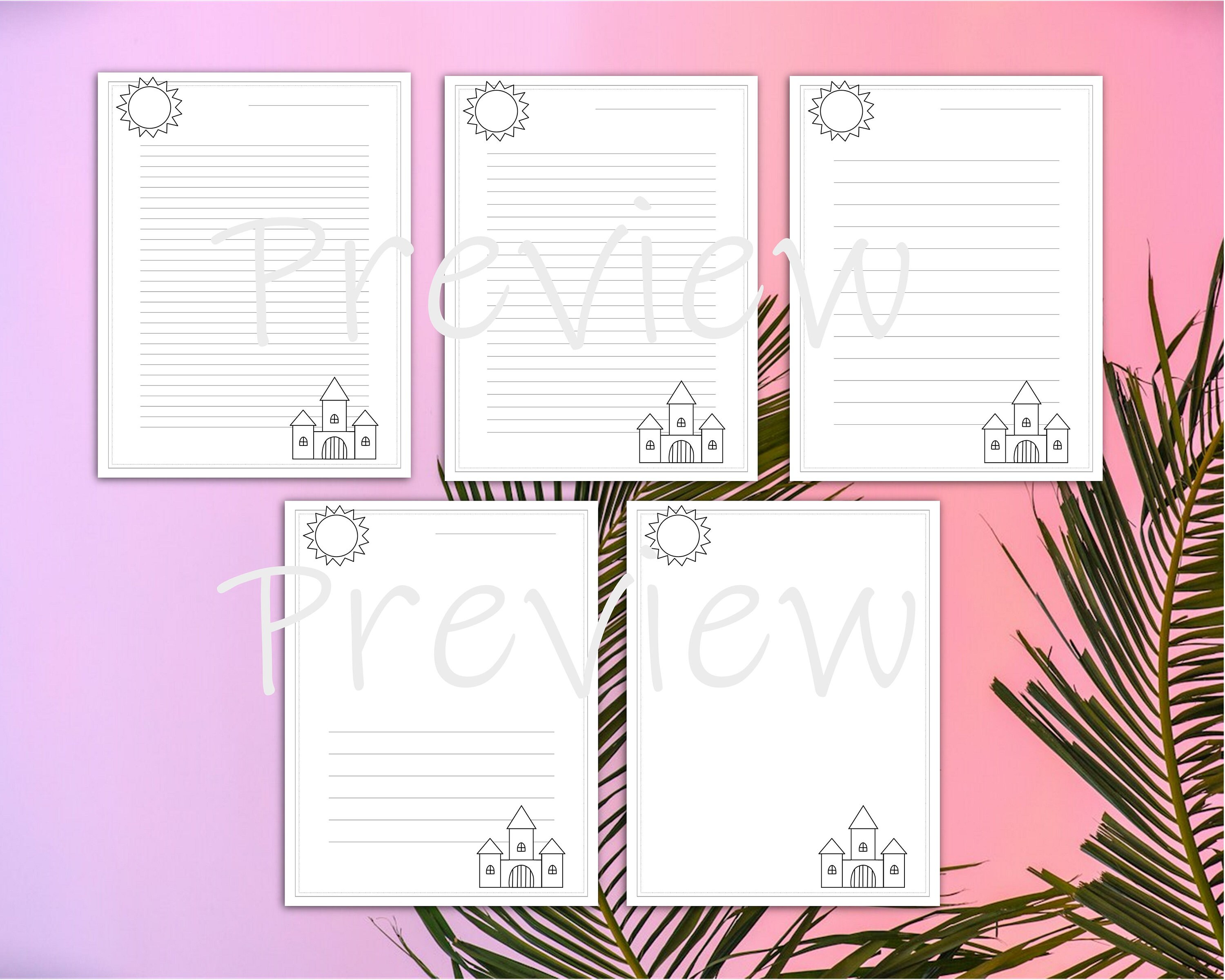 Summer Writing Paper Printable Lined and Blank: Wide-ruled, College ...