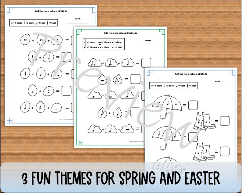 Rhythm Worksheets for Spring: Adding Note Values With Music Math ...