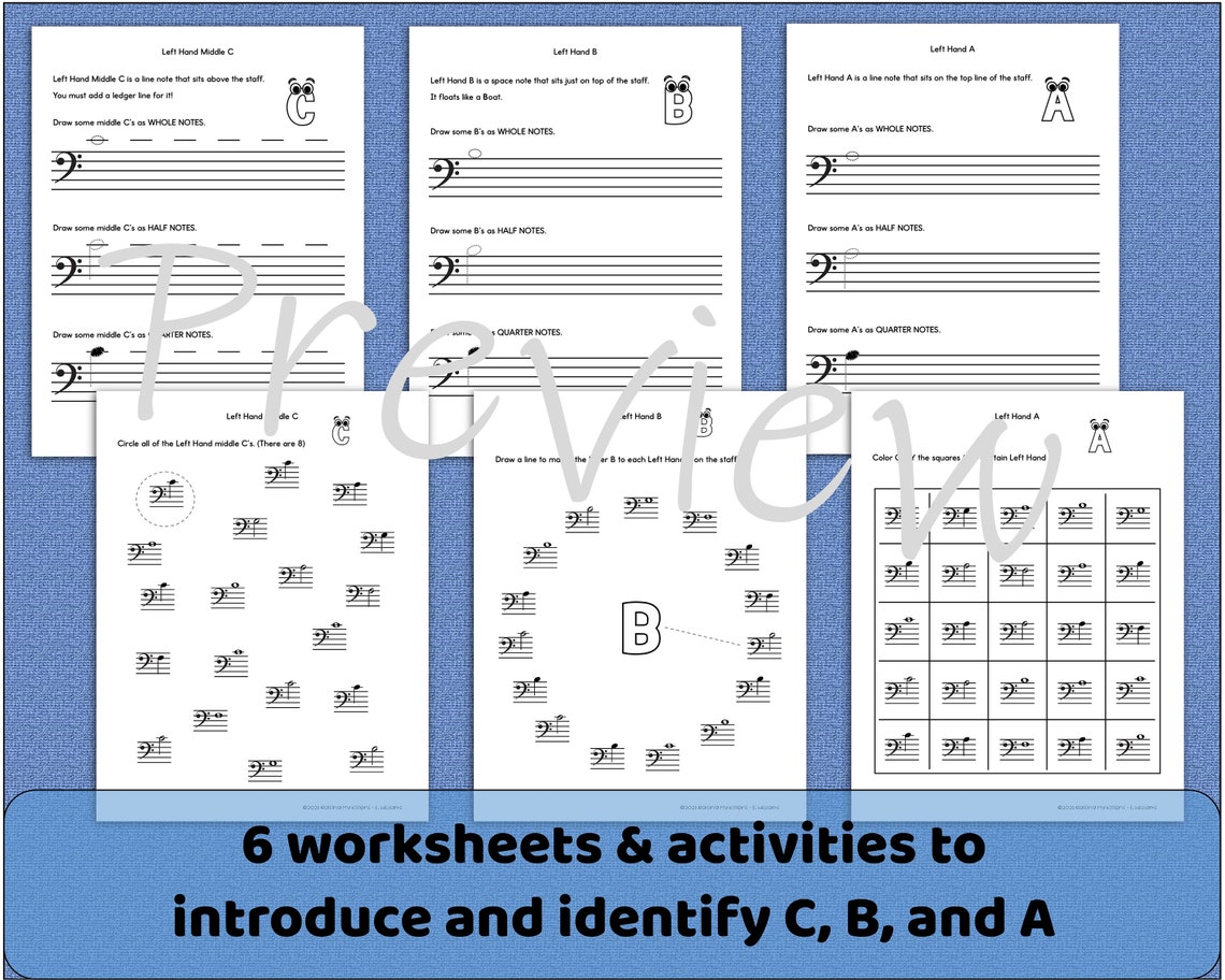 Bass Clef Note Reading for Beginning Piano in Middle C Position Left ...