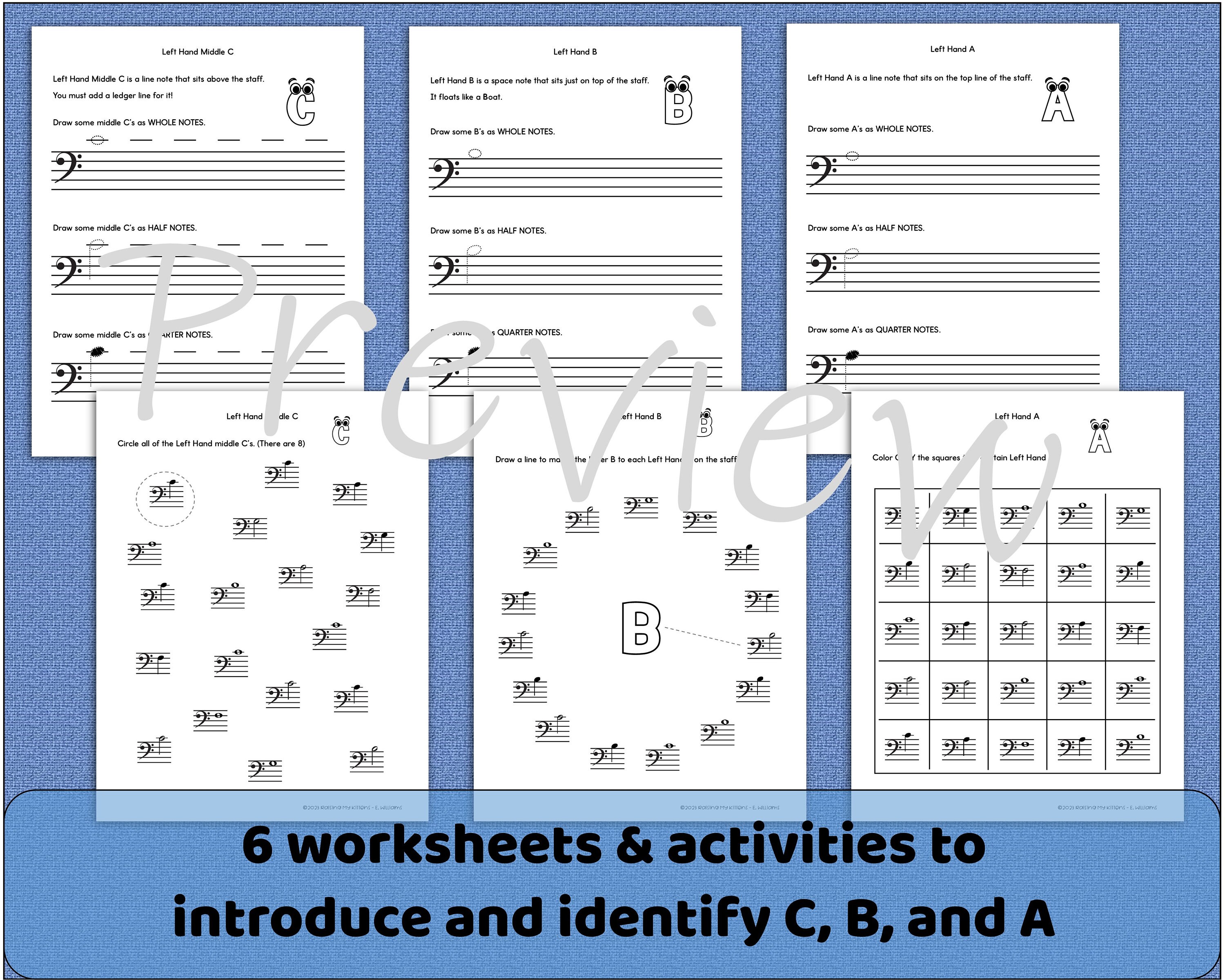Bass Clef Note Reading for Beginning Piano in Middle C Position Left ...