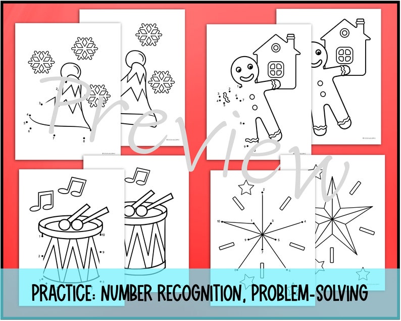 Christmas and Winter Dot to Dot 1-10 Counting and Coloring Pages for ...