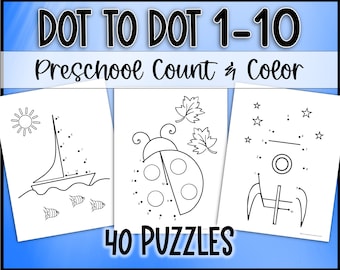 Dot to Dot 1-10 Activities for Preschool Worksheets Connect the Dots for Kids Counting and ...