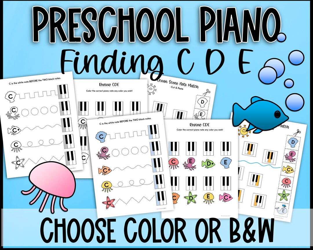 Preschool Piano Music Theory: Ocean-themed Finding CDE Worksheets and ...