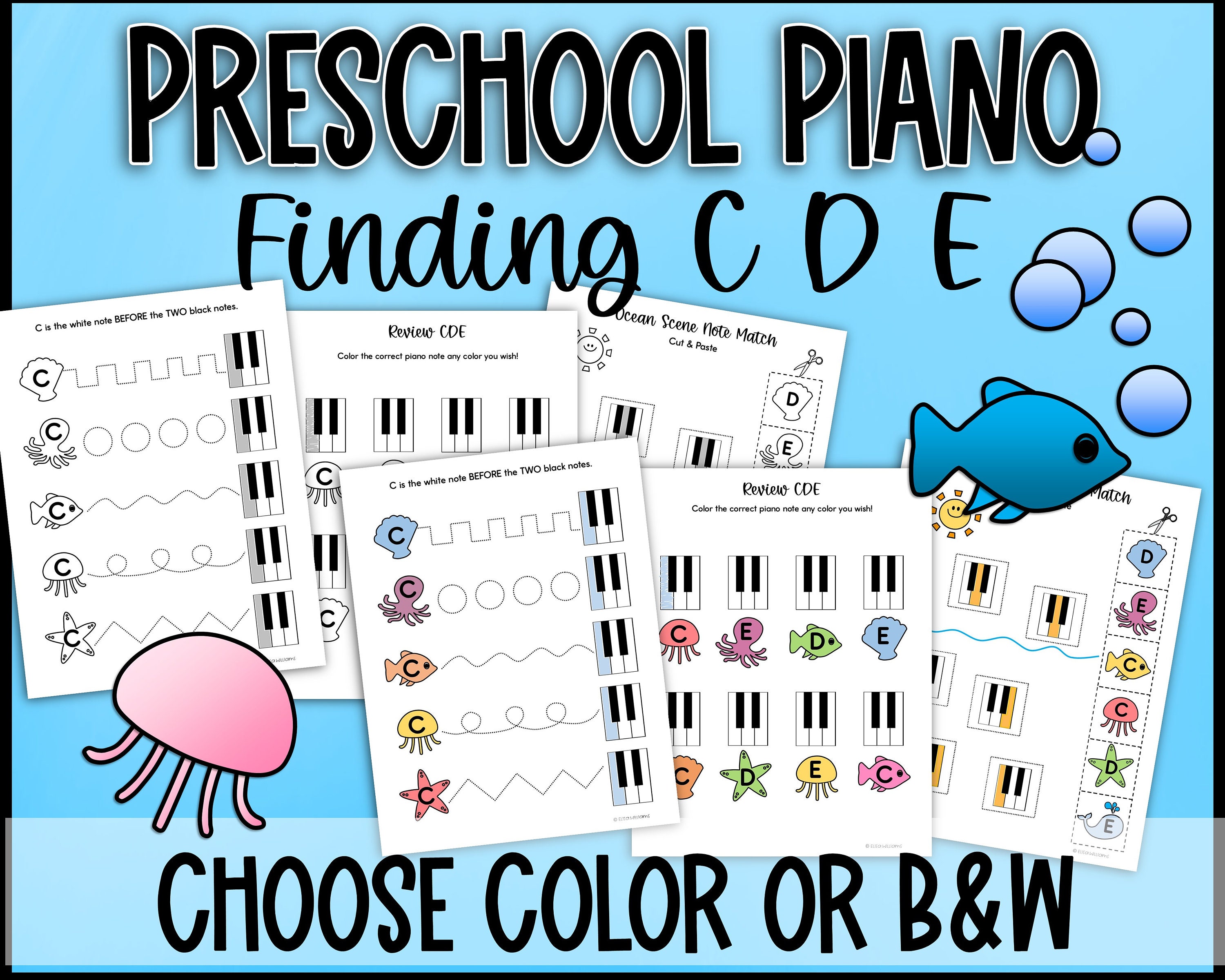 Preschool Piano Music Theory: Ocean-themed Finding CDE Worksheets and ...