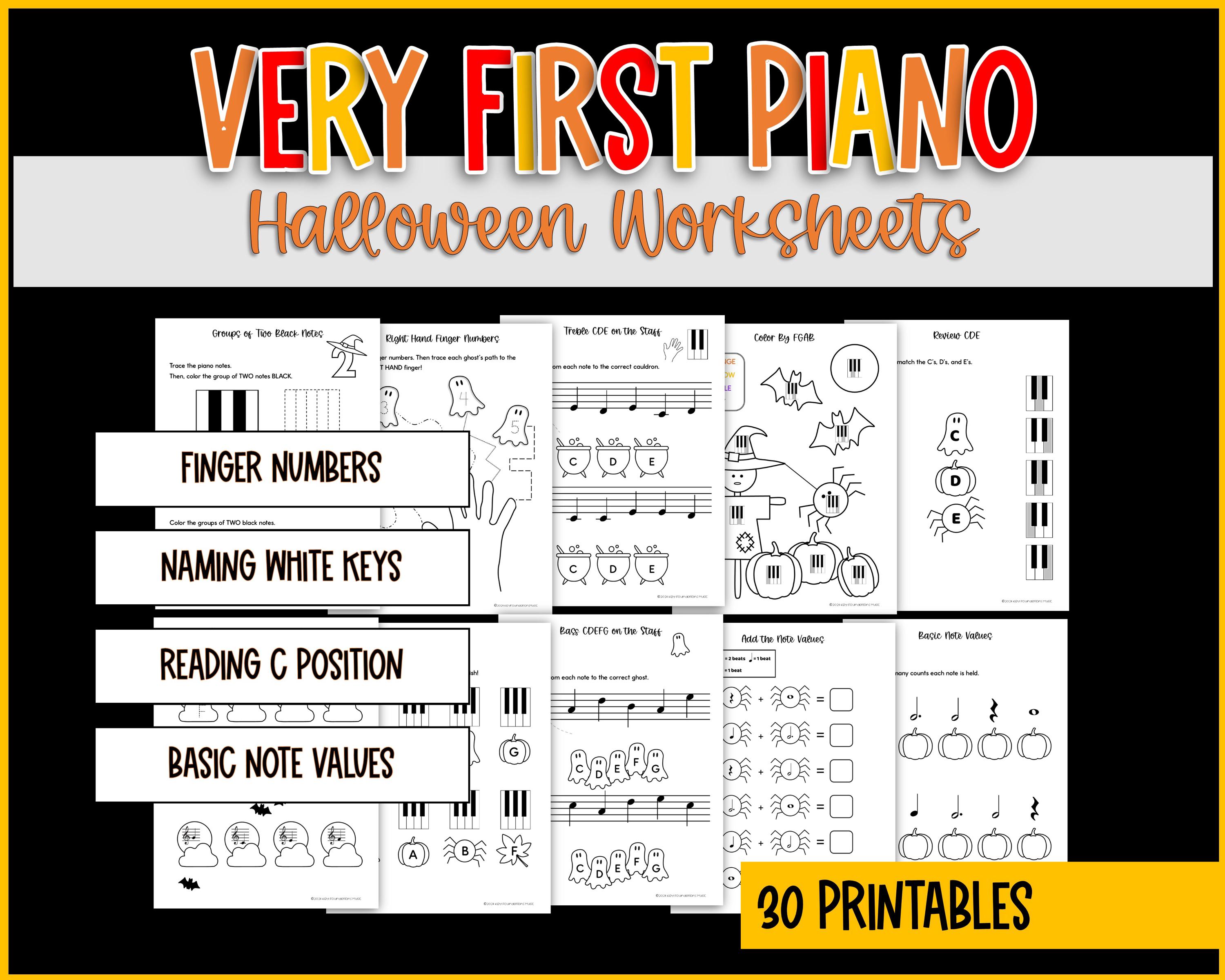 Halloween Music Worksheets for Beginning or Preschool Piano - Fingers ...