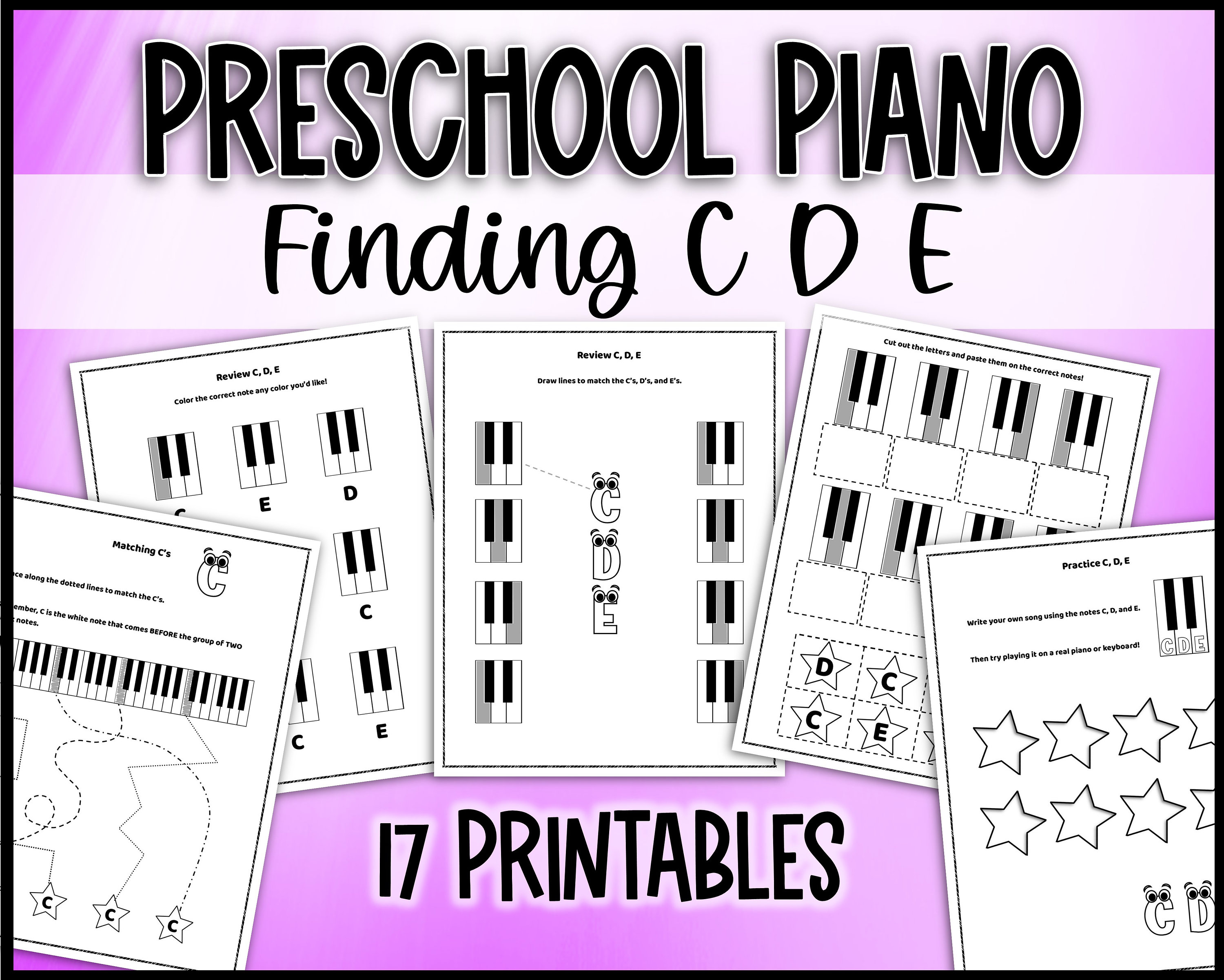 Preschool Piano Worksheets: Activities to Practice Finding CDE ...