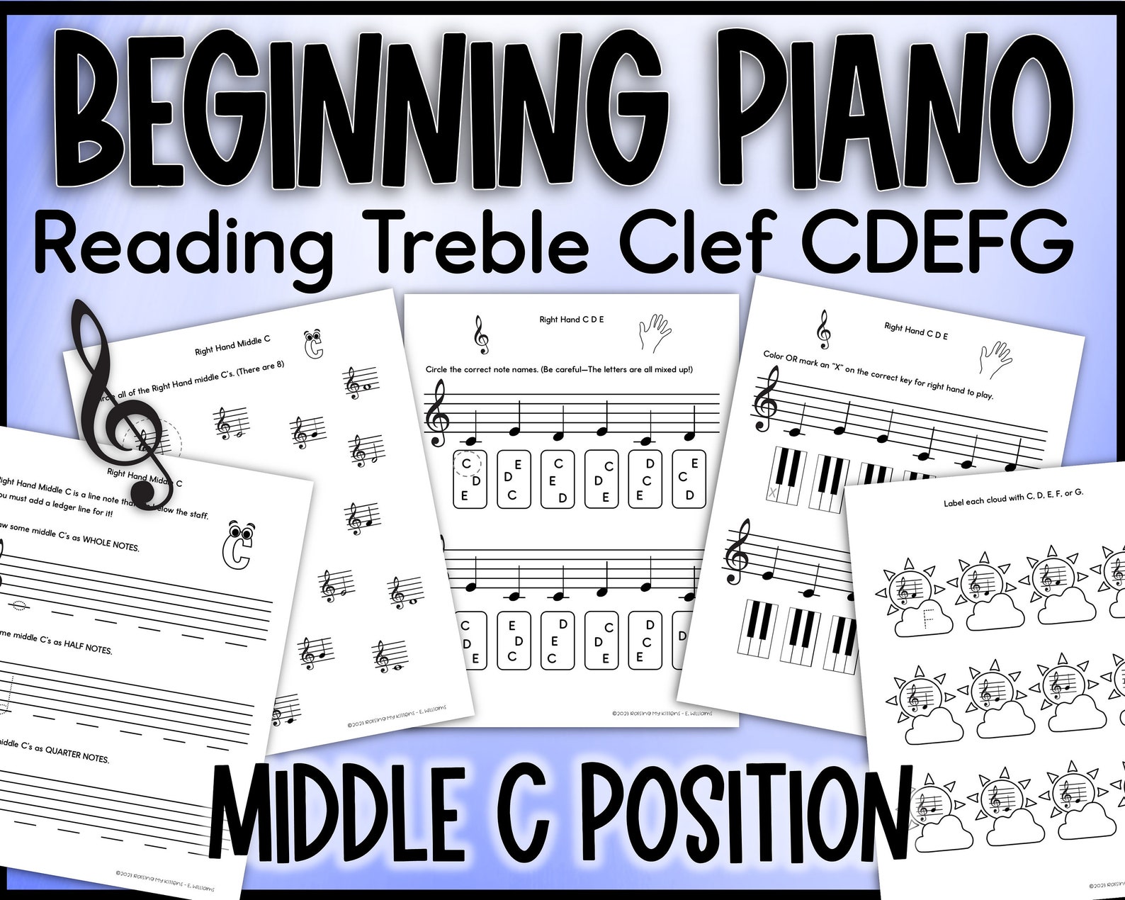 Treble Clef Note Reading for Beginning Piano in (Instant Download) - Etsy