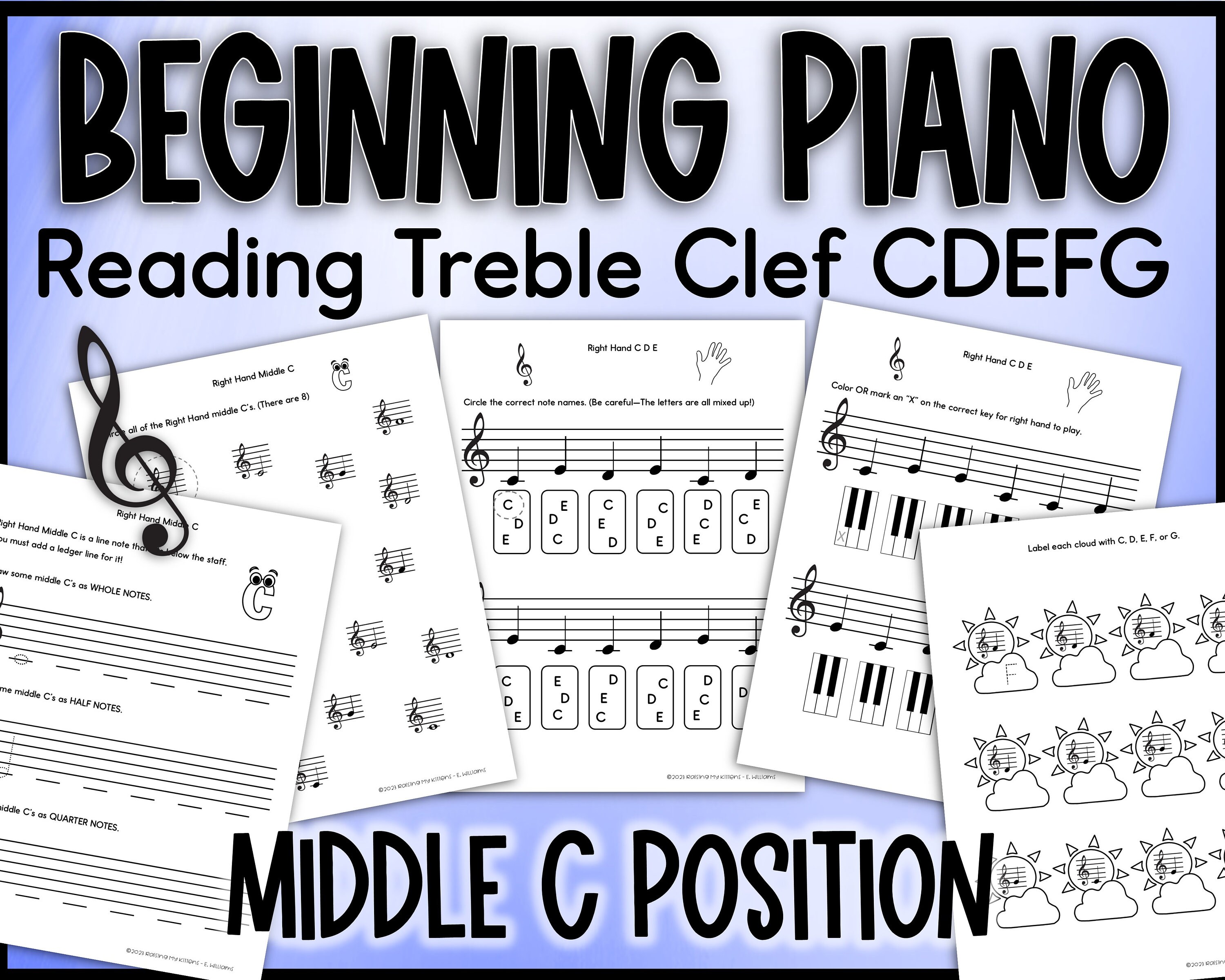 Treble Clef Note Reading for Beginning Piano in (Instant Download) - Etsy