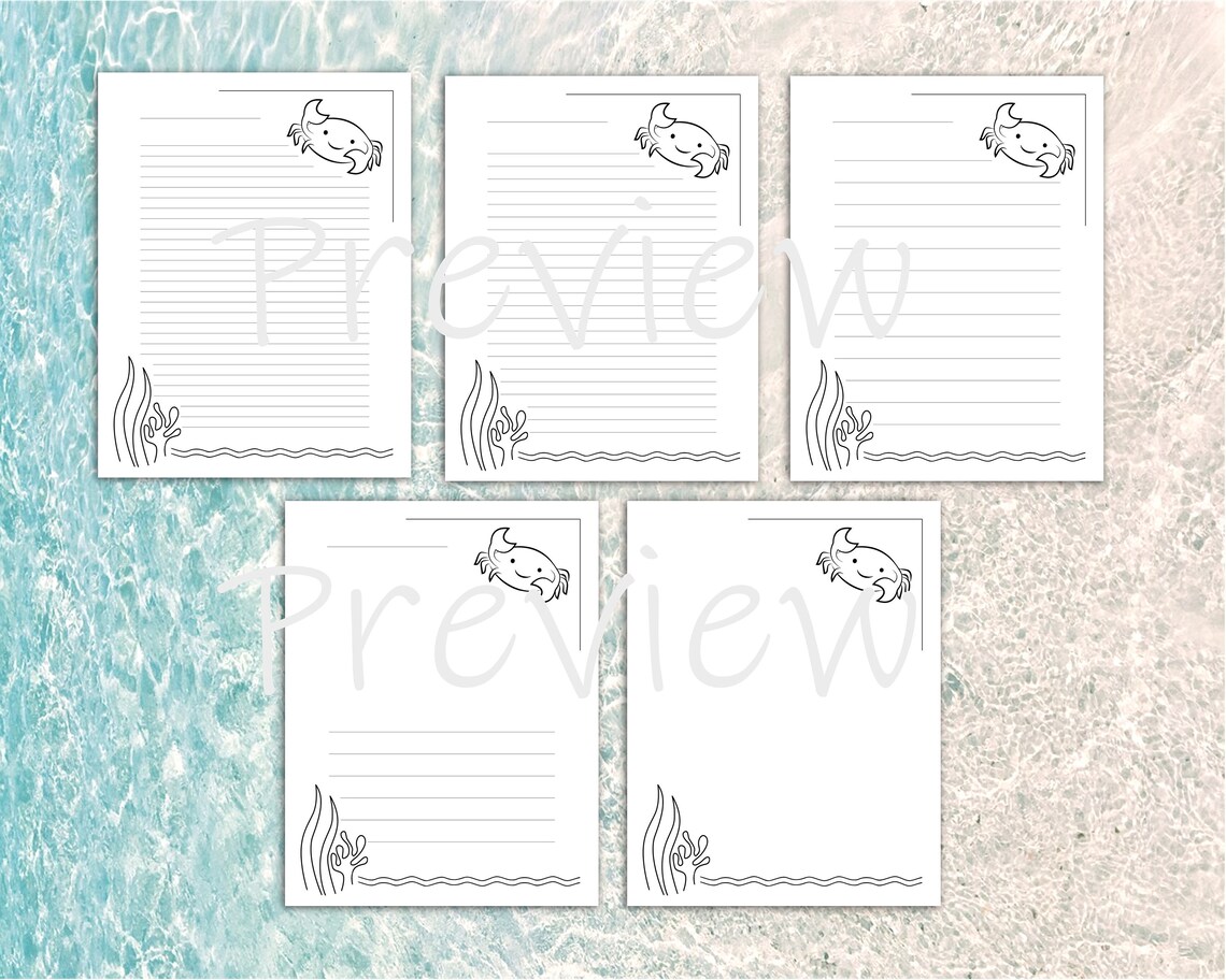 Ocean Animals Writing Paper - Printable Lined and Blank: Wide-ruled ...