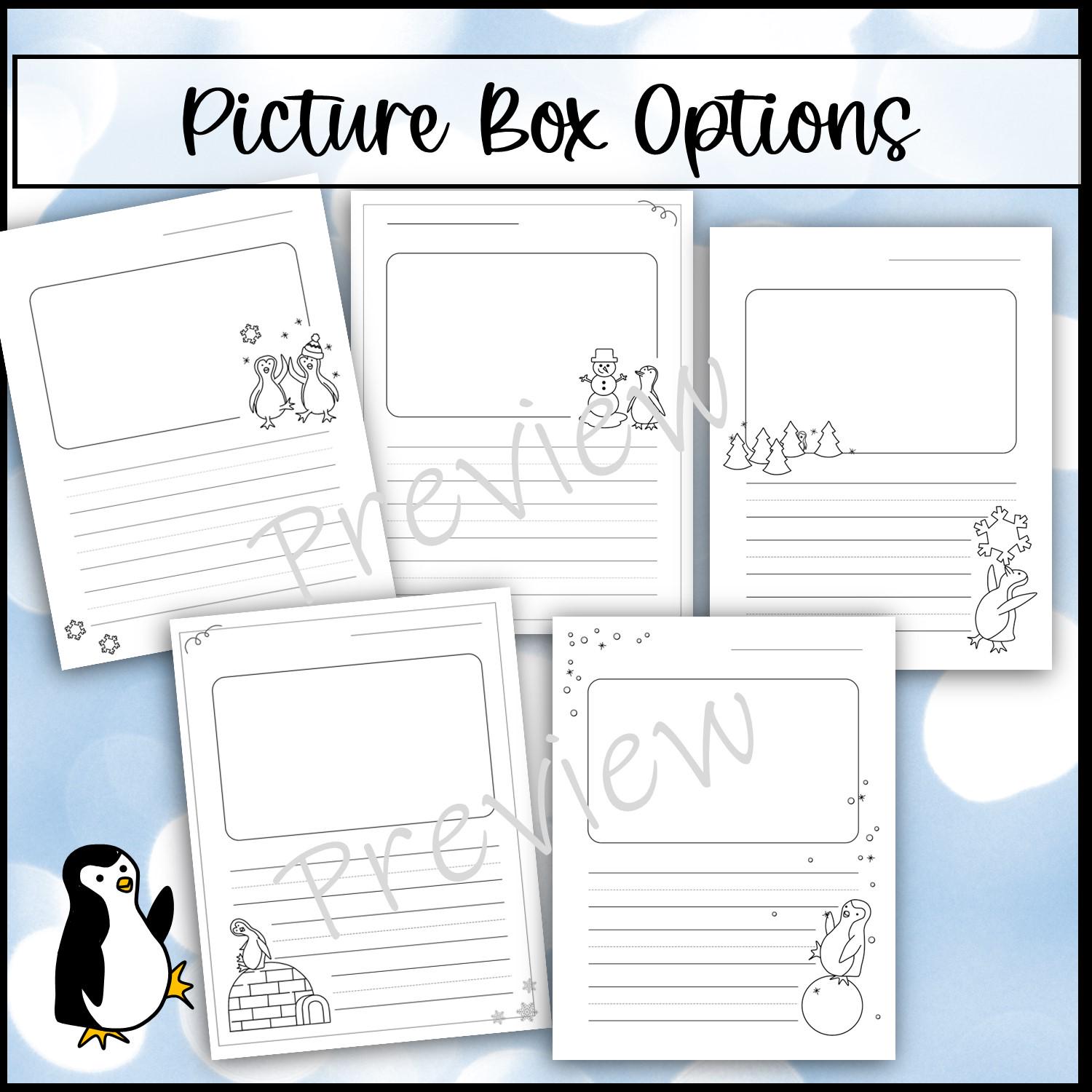 Primary Lined Writing Paper With Picture Box and Without - Winter and ...