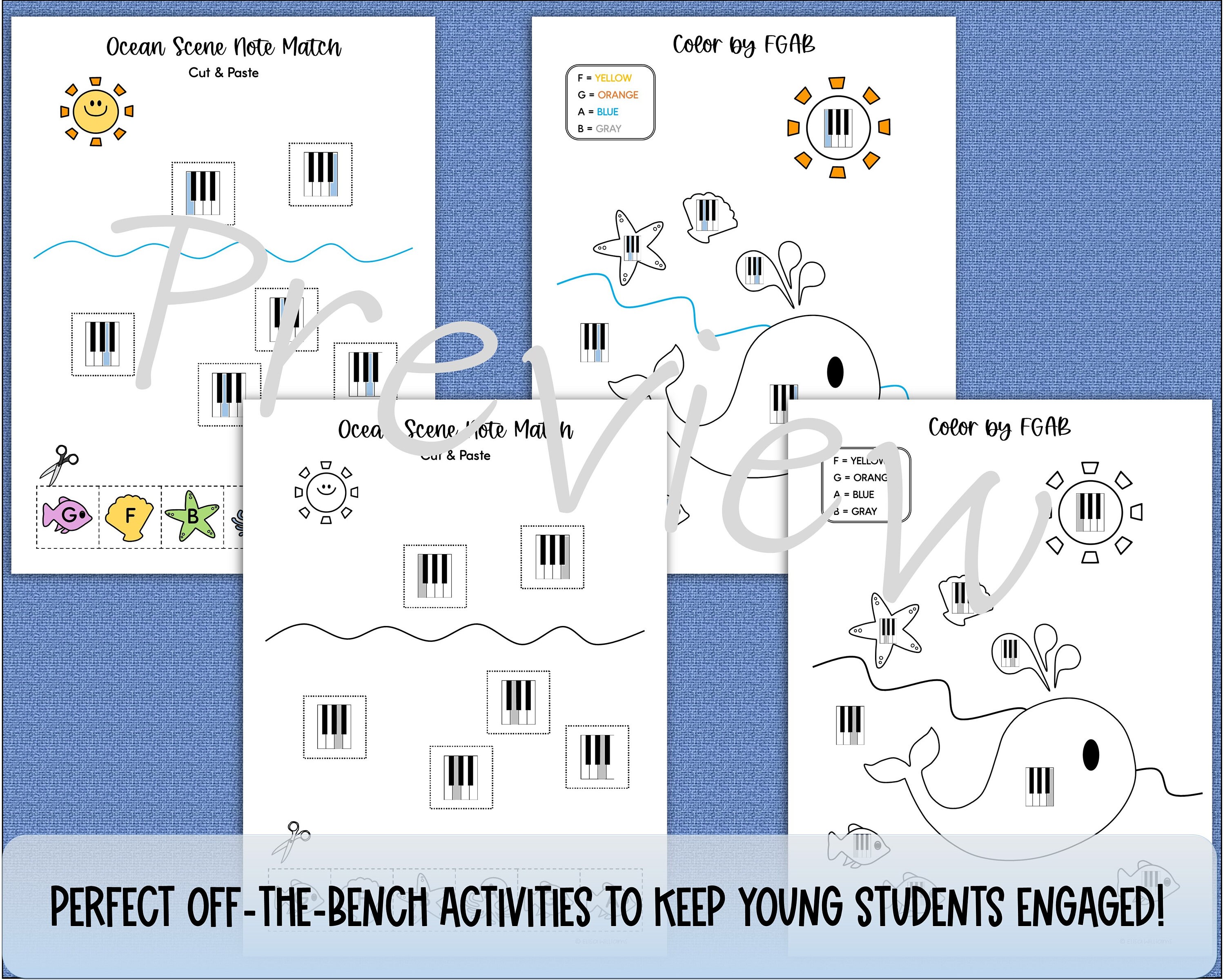 Preschool Piano Music Theory: Ocean-themed Finding FGAB Worksheets and ...