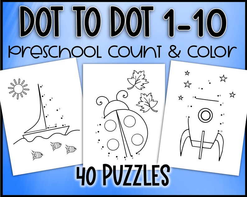 Dot to Dot 1-10 Activities for Preschool Worksheets Connect - Etsy