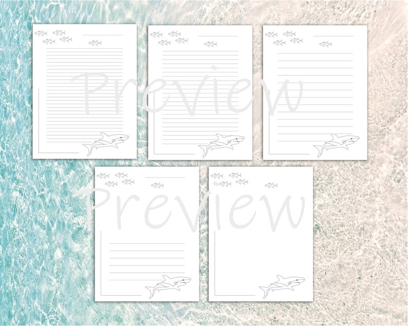 Ocean Animals Writing Paper - Printable Lined and Blank: Wide-ruled ...