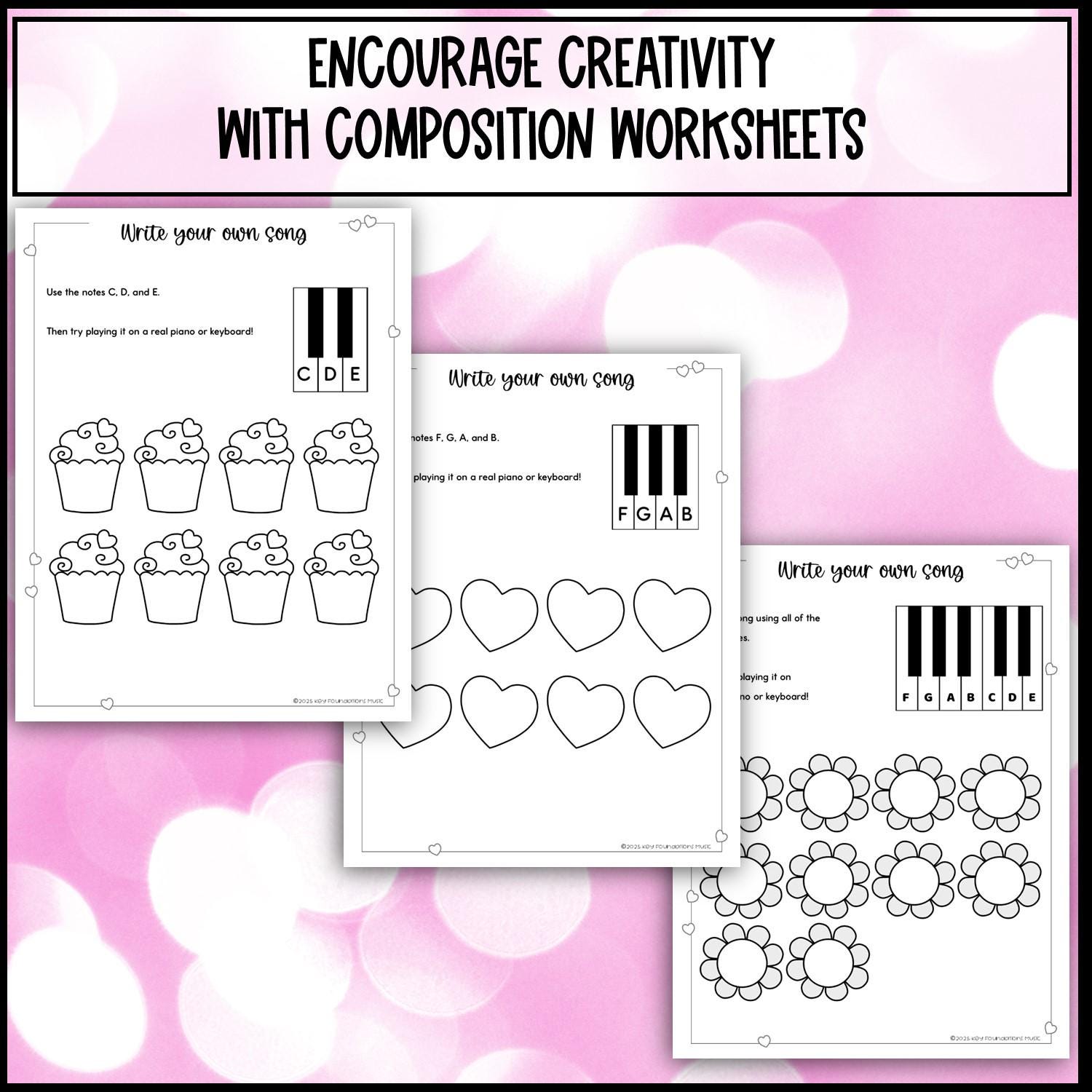 Beginning Piano Valentine's Worksheets - Finding White Notes CDE and ...
